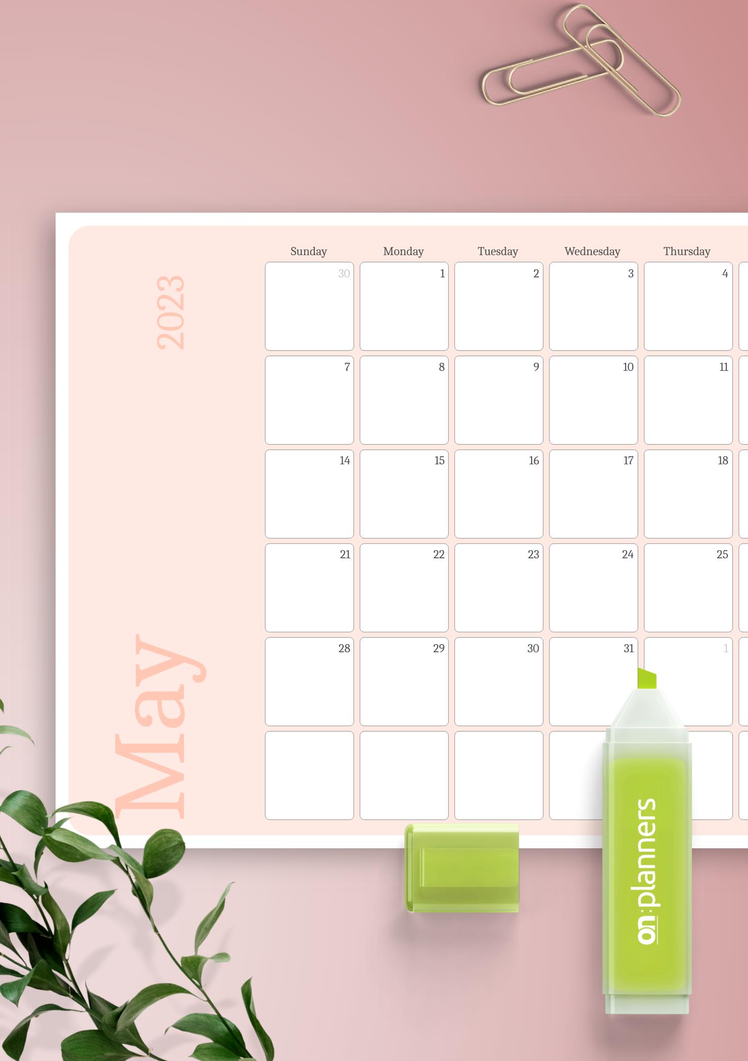 Download Printable Pink Monthly Calendar PDF