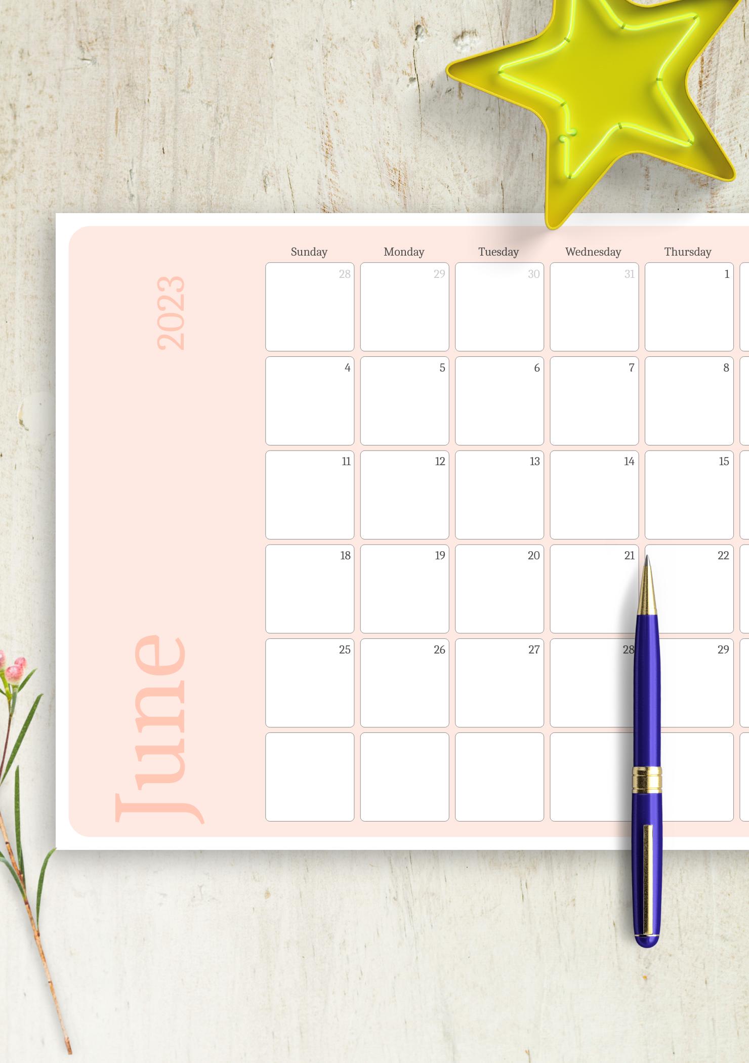 Download Printable Pink Monthly Calendar PDF