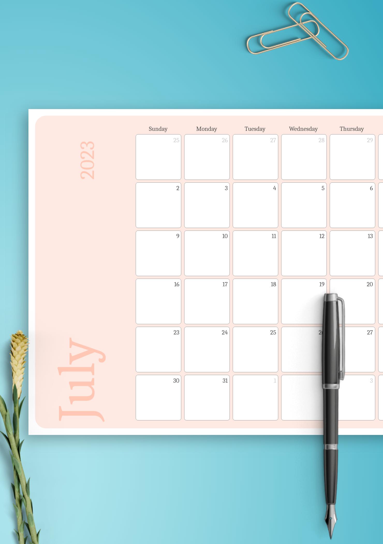 Download Printable Pink Monthly Calendar PDF