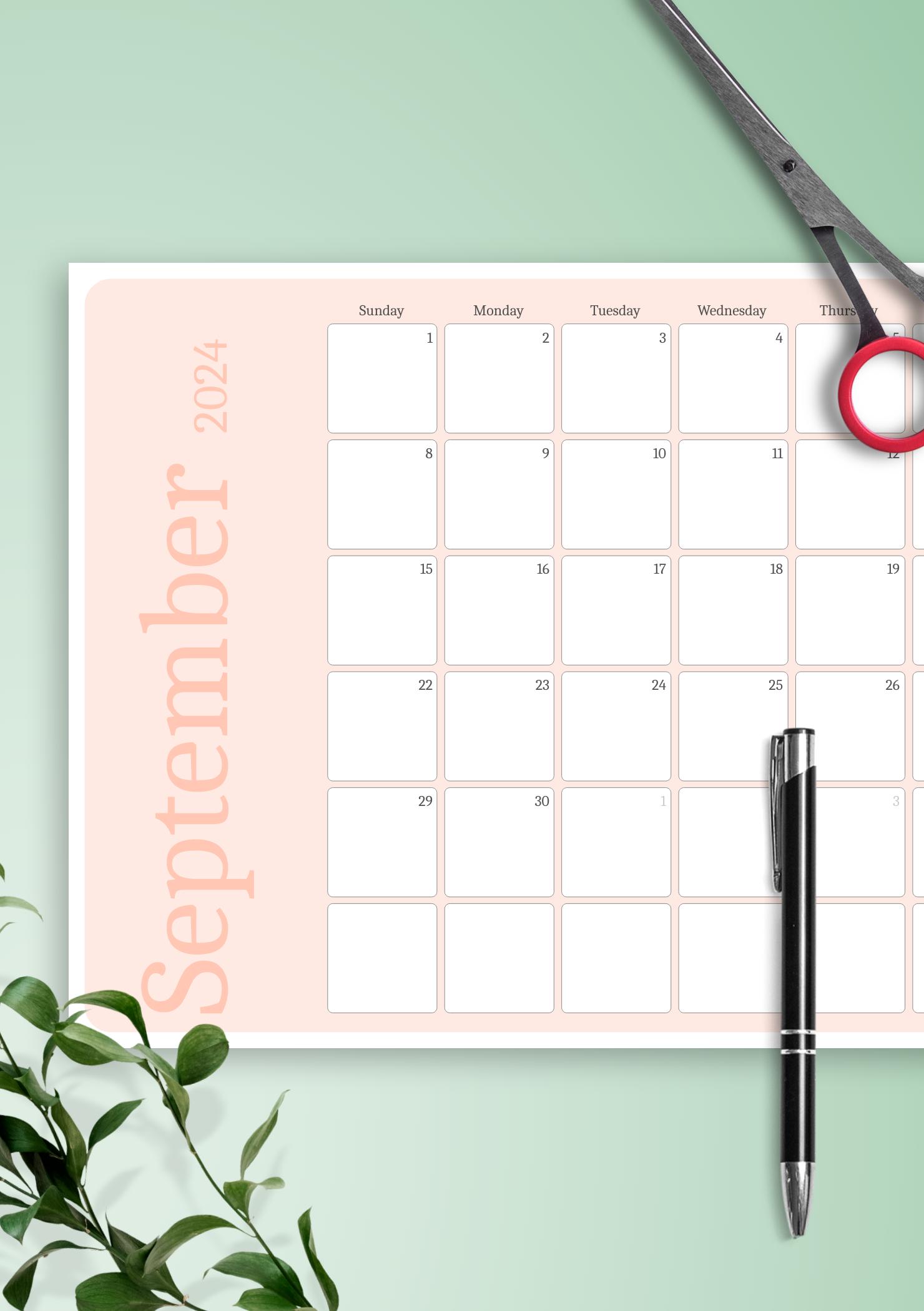 Download Printable Pink Monthly Calendar PDF