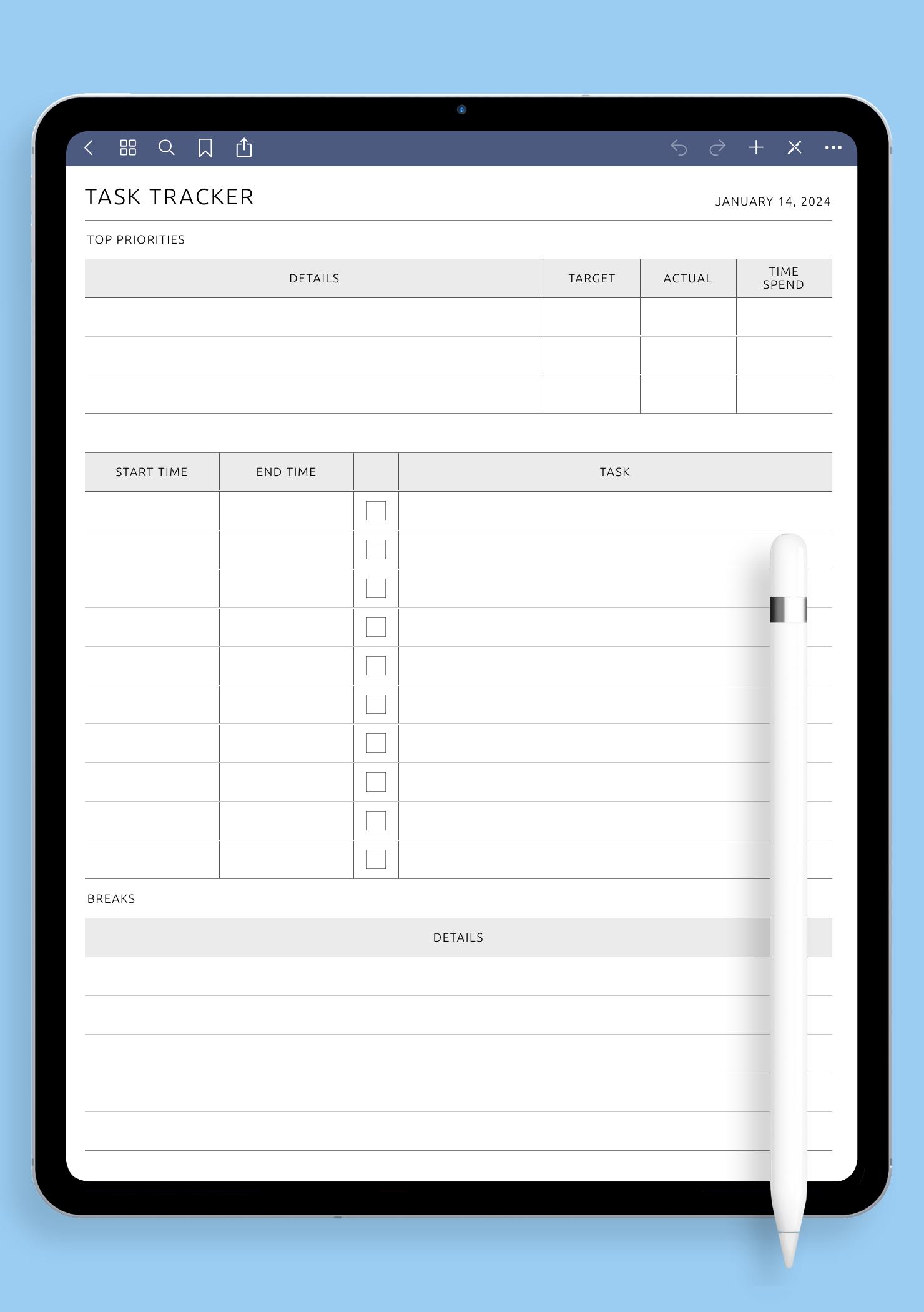 Download Printable Pomodoro Task Tracker Template PDF
