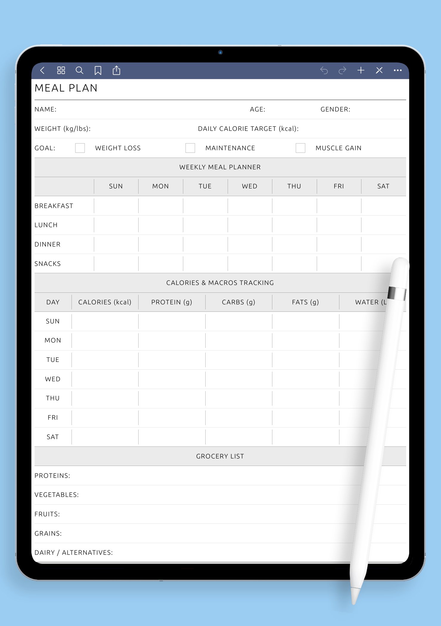 Get a Printable or Digital Weekly Meal & Macro Tracking Plan PDF
