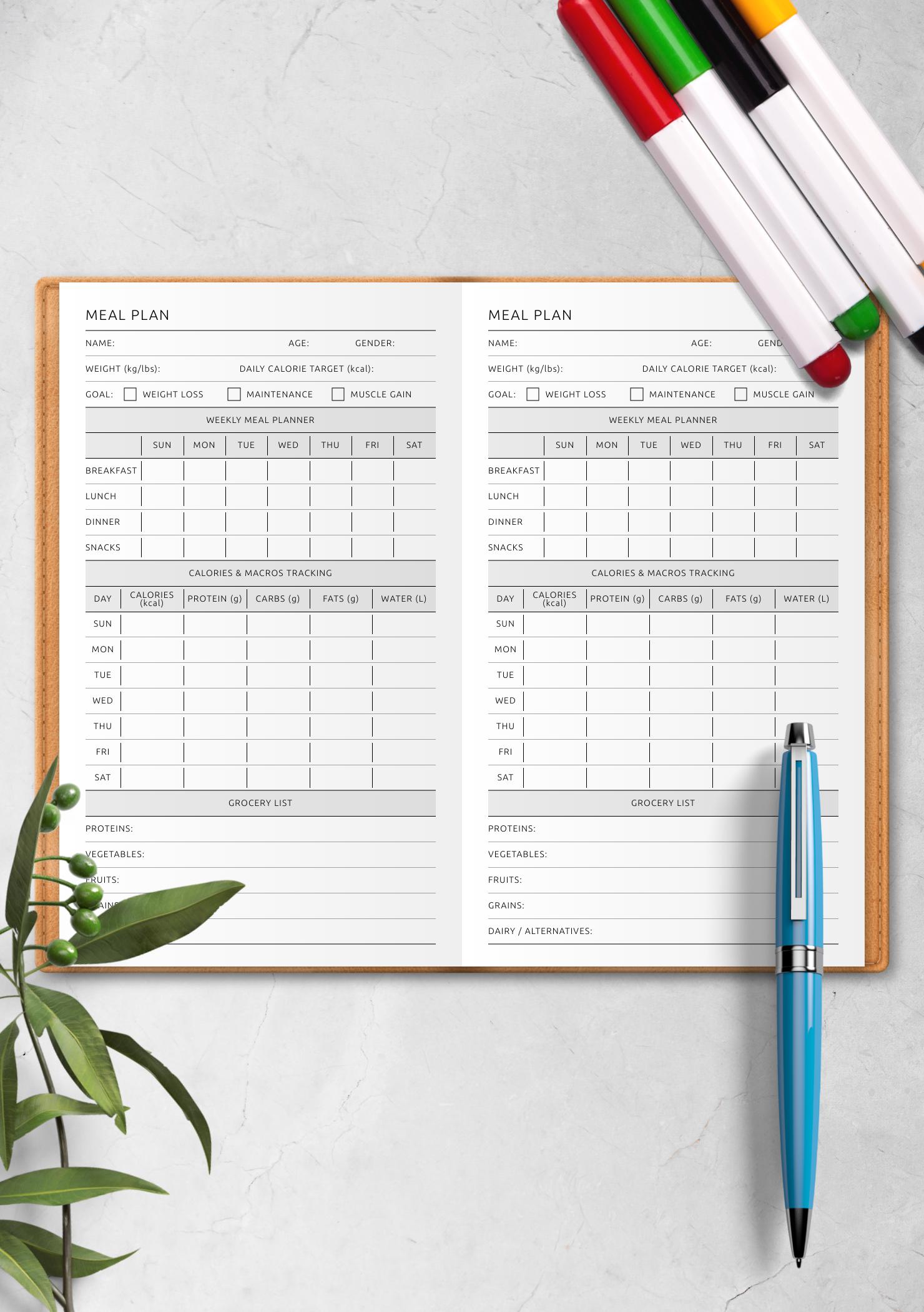 Get a Printable or Digital Weekly Meal & Macro Tracking Plan PDF