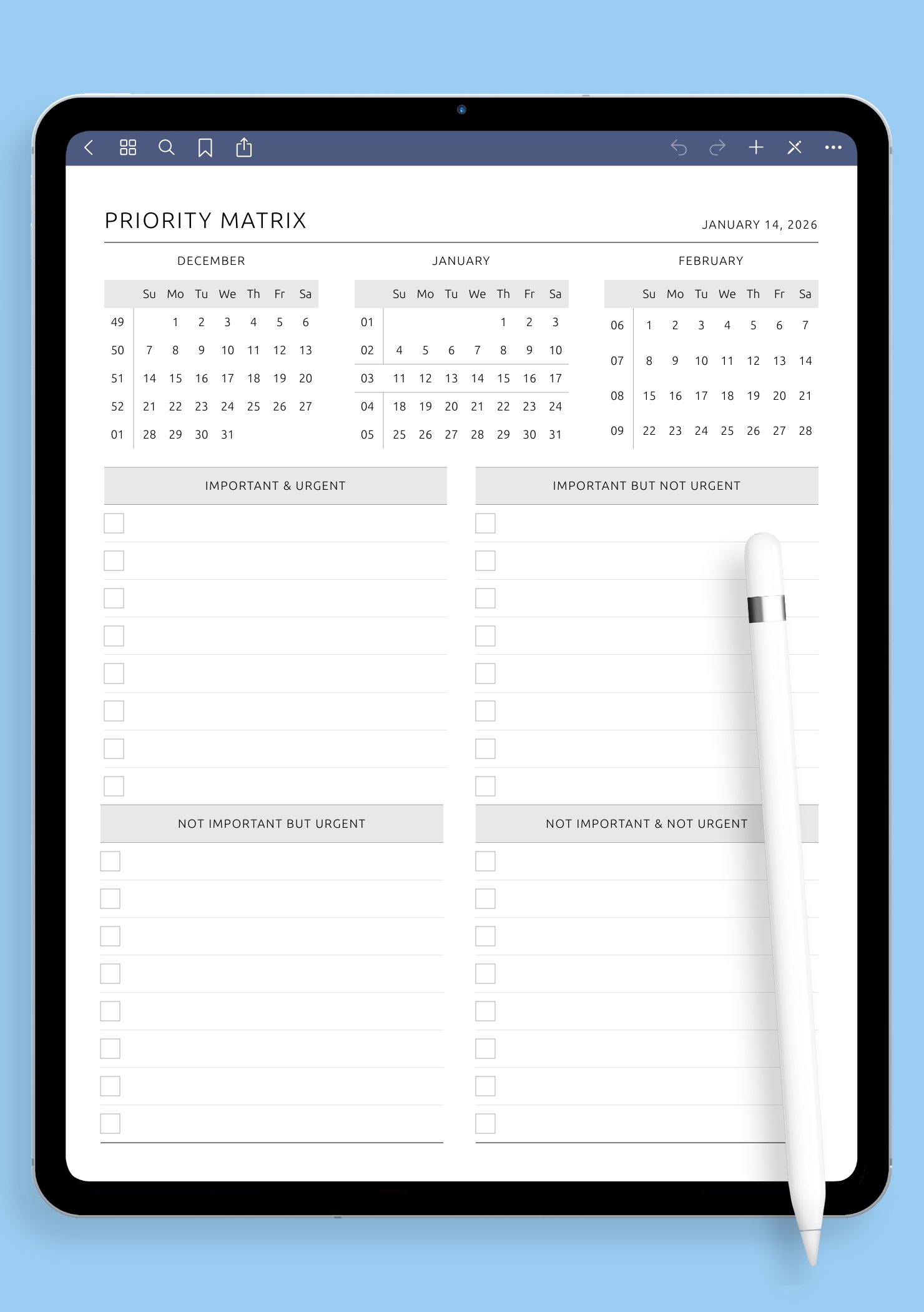 Download Printable Priority Matrix Planner PDF