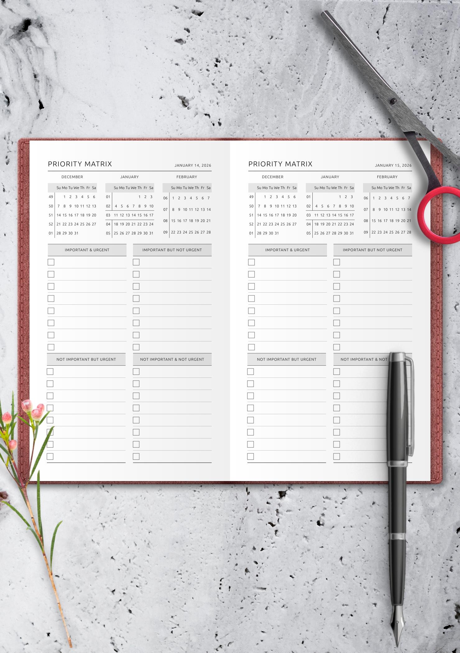 Download Printable Priority Matrix Planner PDF