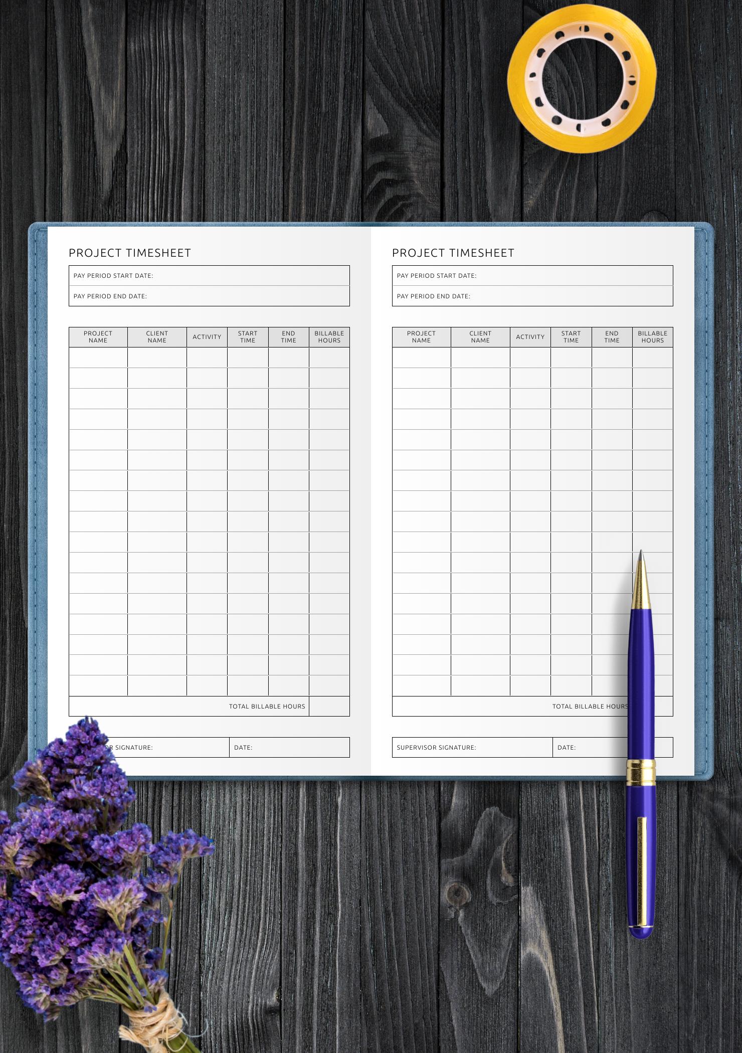 Download Printable Project Timesheet Template PDF