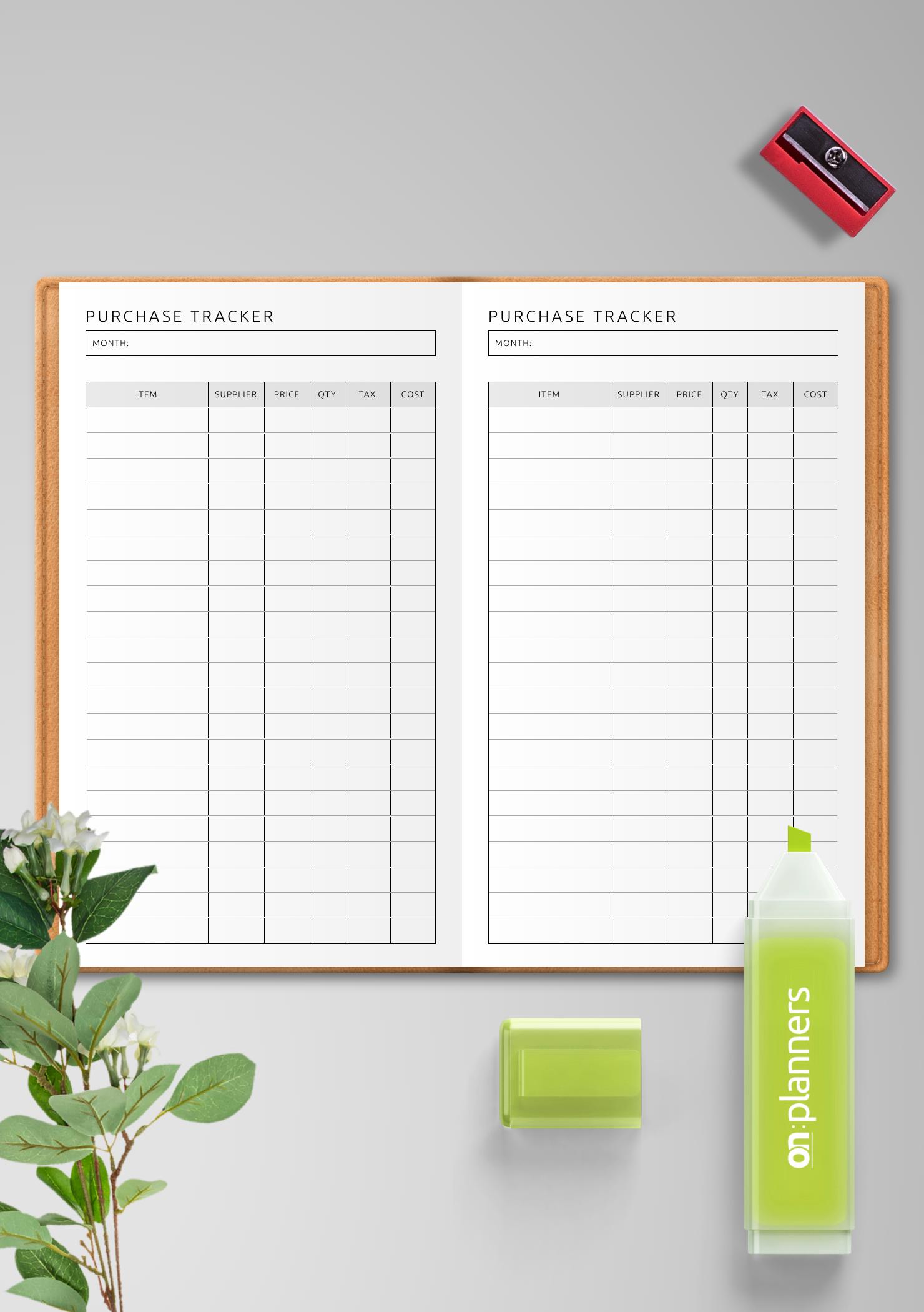 Download Printable Purchase Tracker Template PDF