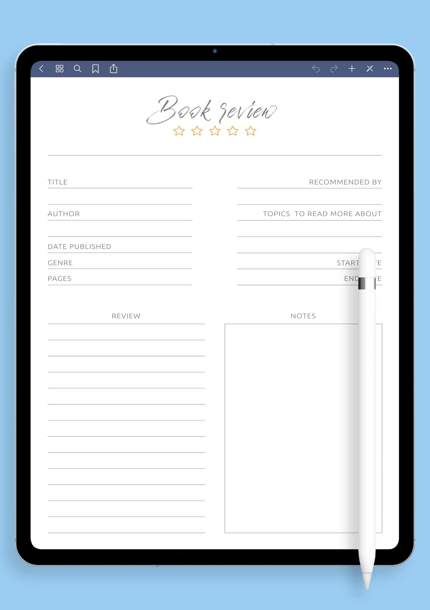 Download Printable Rating Stars Book Review Template PDF