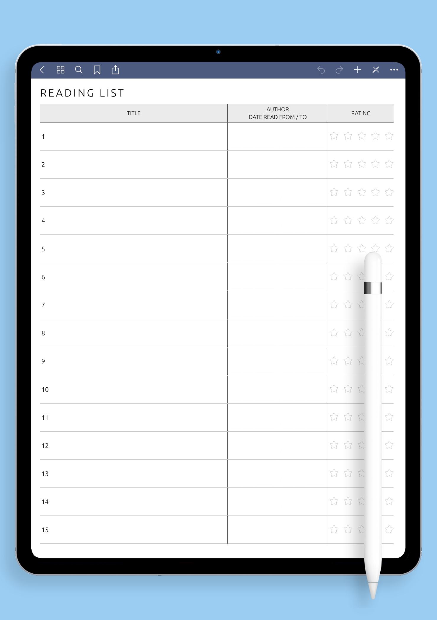 Download Printable Reading List Template PDF