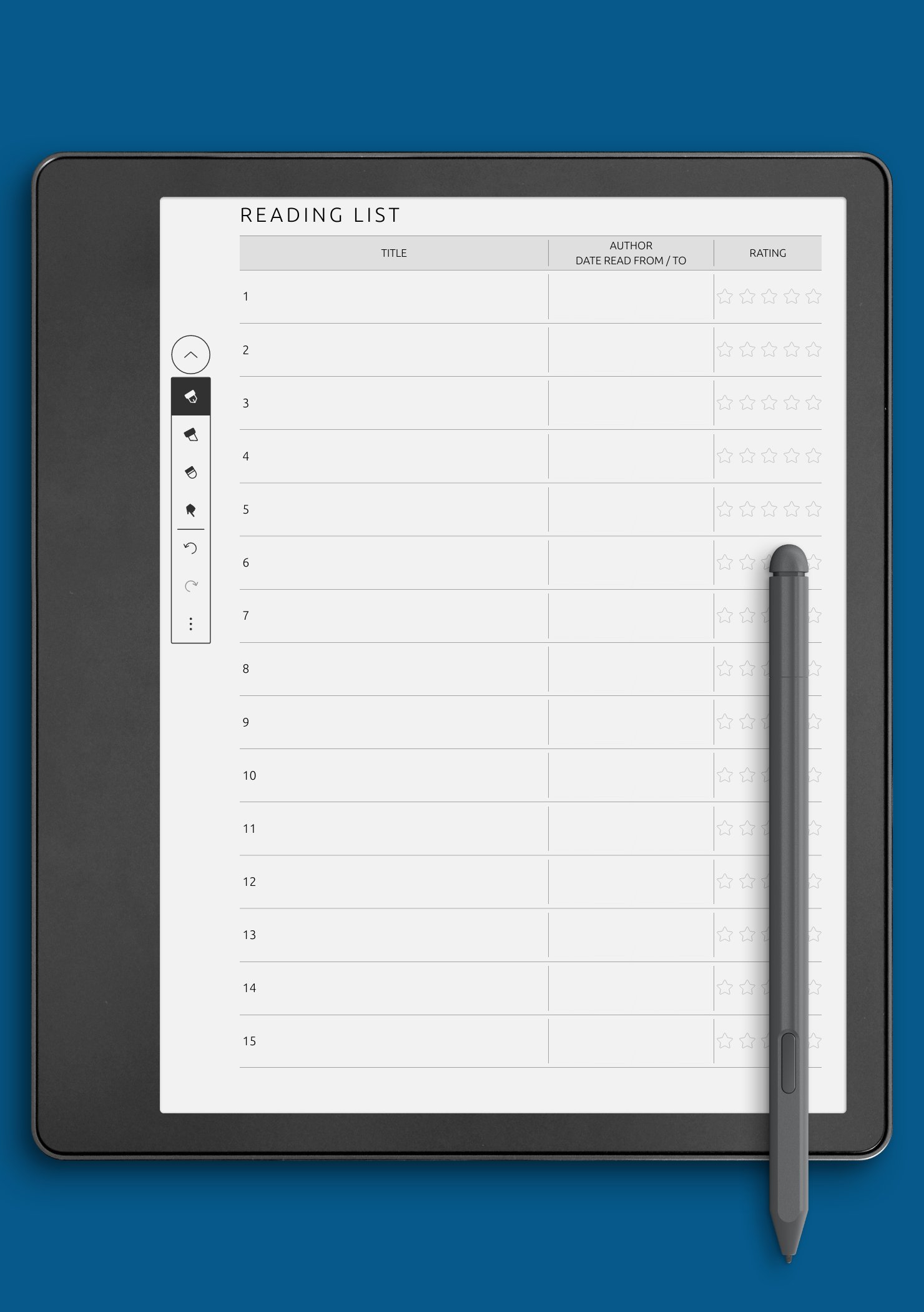Download Printable Reading List Template PDF