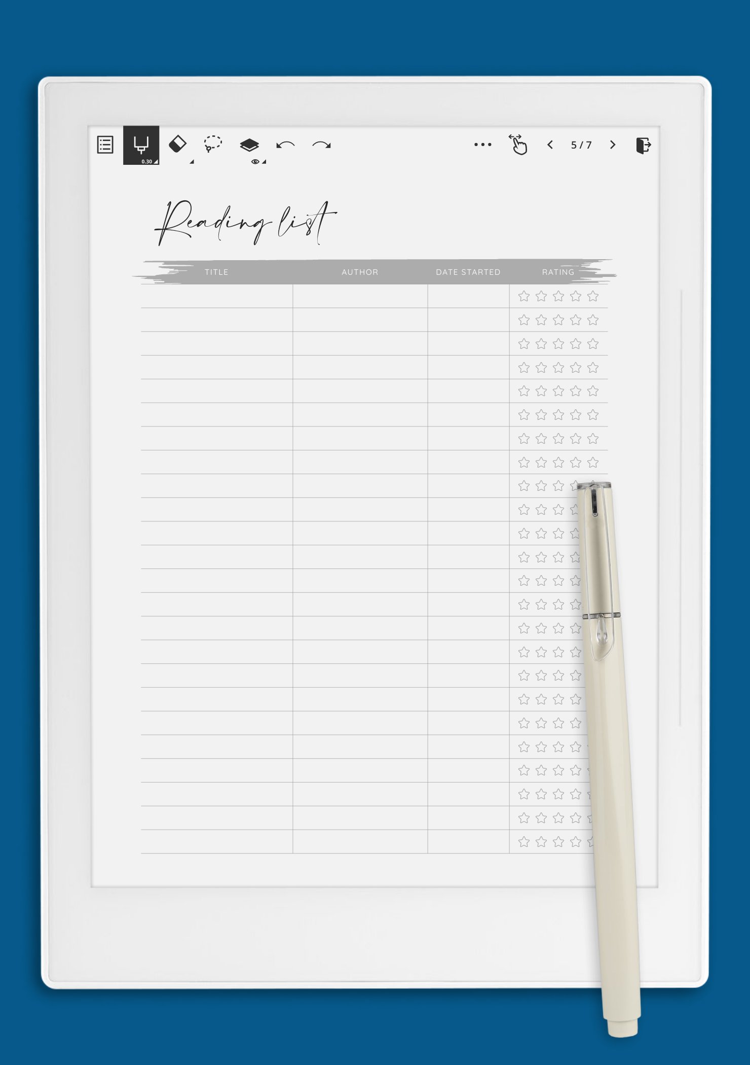 Reading List Template – Track Books & Rate with Stars