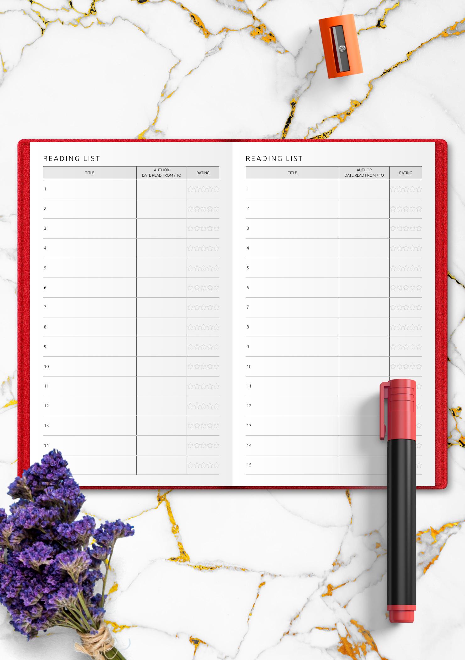 Download Printable Reading List Template PDF