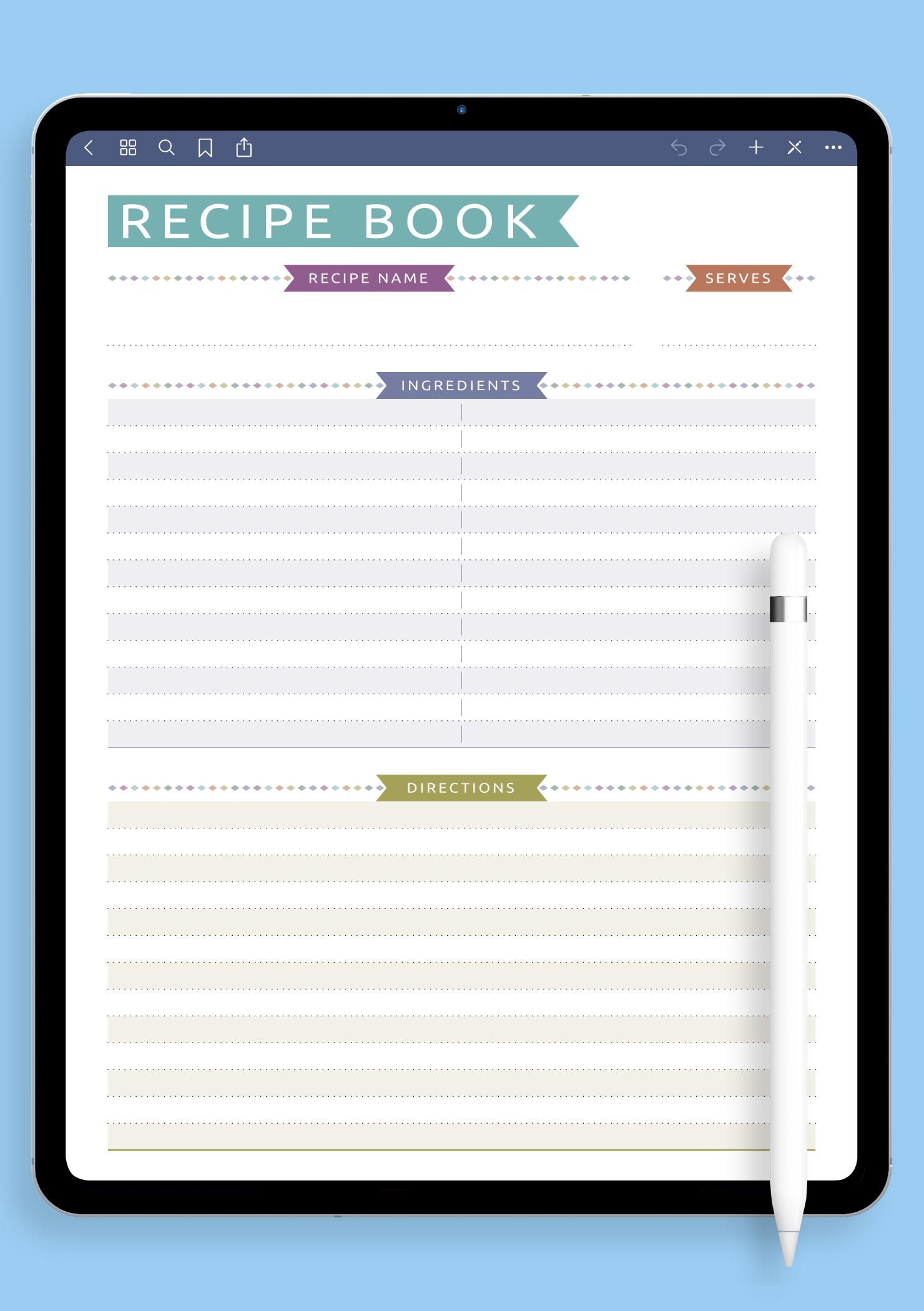 Download Printable Recipe Book Template - Casual Style PDF