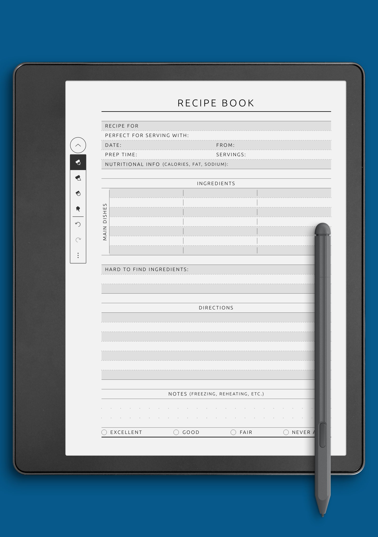 Download Printable Recipe Book Template Detailed - Original Style PDF