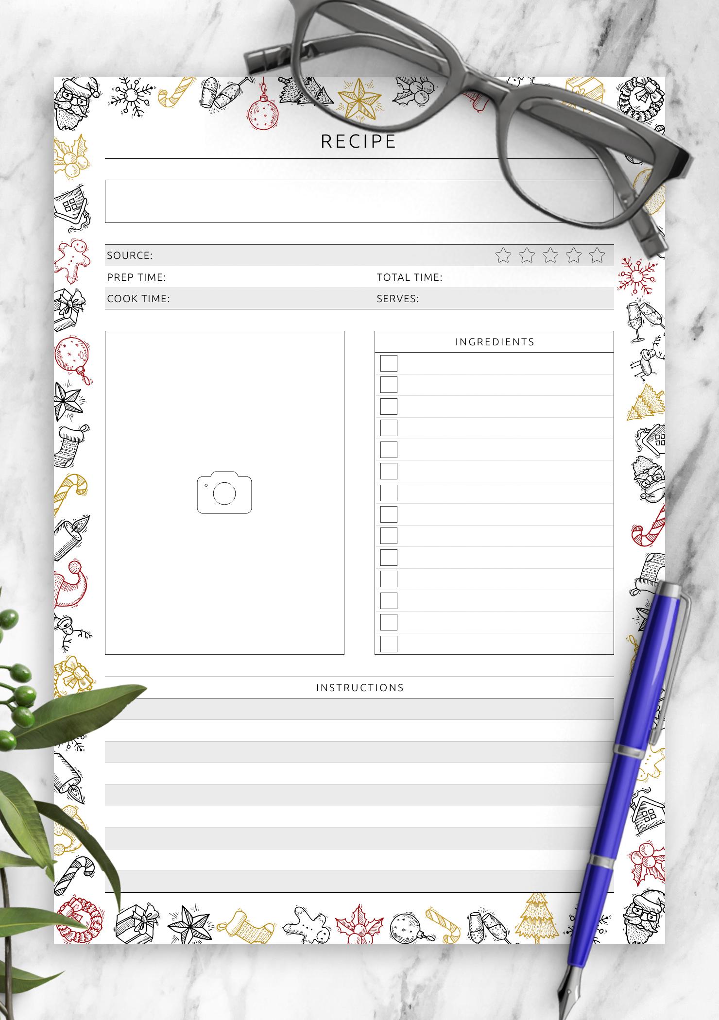 Download Printable Recipe Page Template PDF