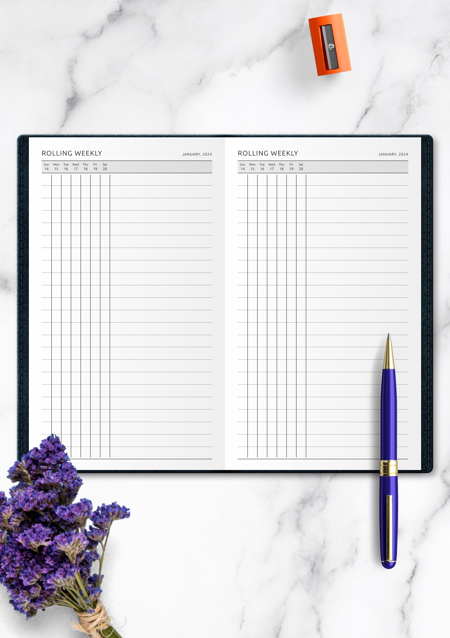 Download Printable Rolling Weekly Template PDF