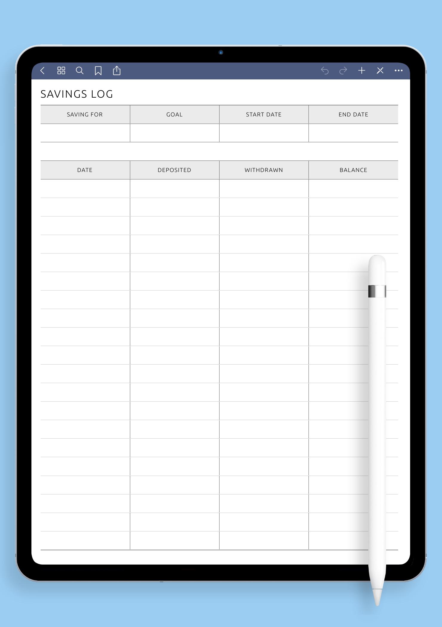 Download Savings Log PDF - Printable or Digital for reMarkable, Kindle ...