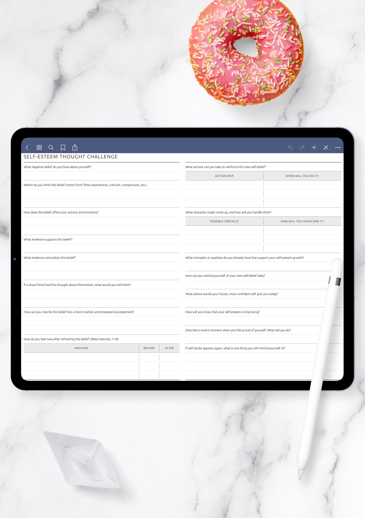 Self-Esteem Thought Worksheet – Challenge Negative Thinking