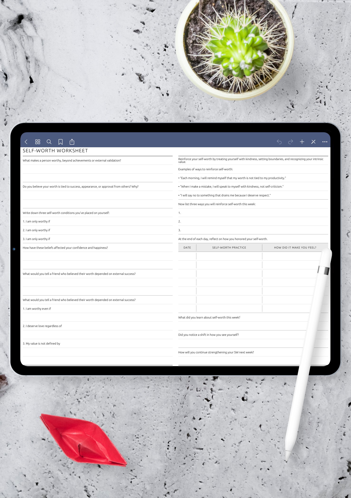 Self-Worth Worksheet – Boost Confidence & Self-Esteem Daily