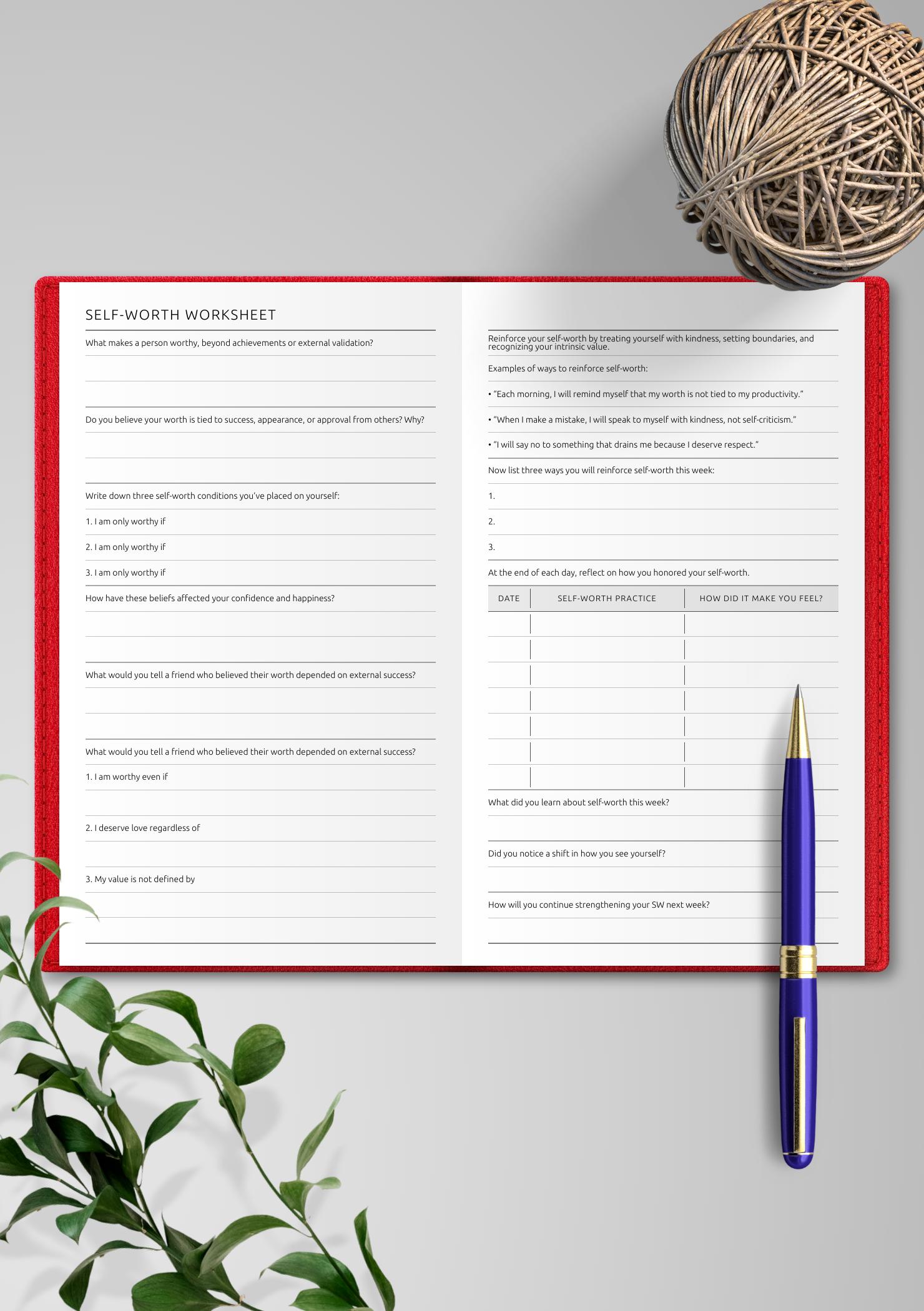 Self-Worth Worksheet – Boost Confidence & Self-Esteem Daily