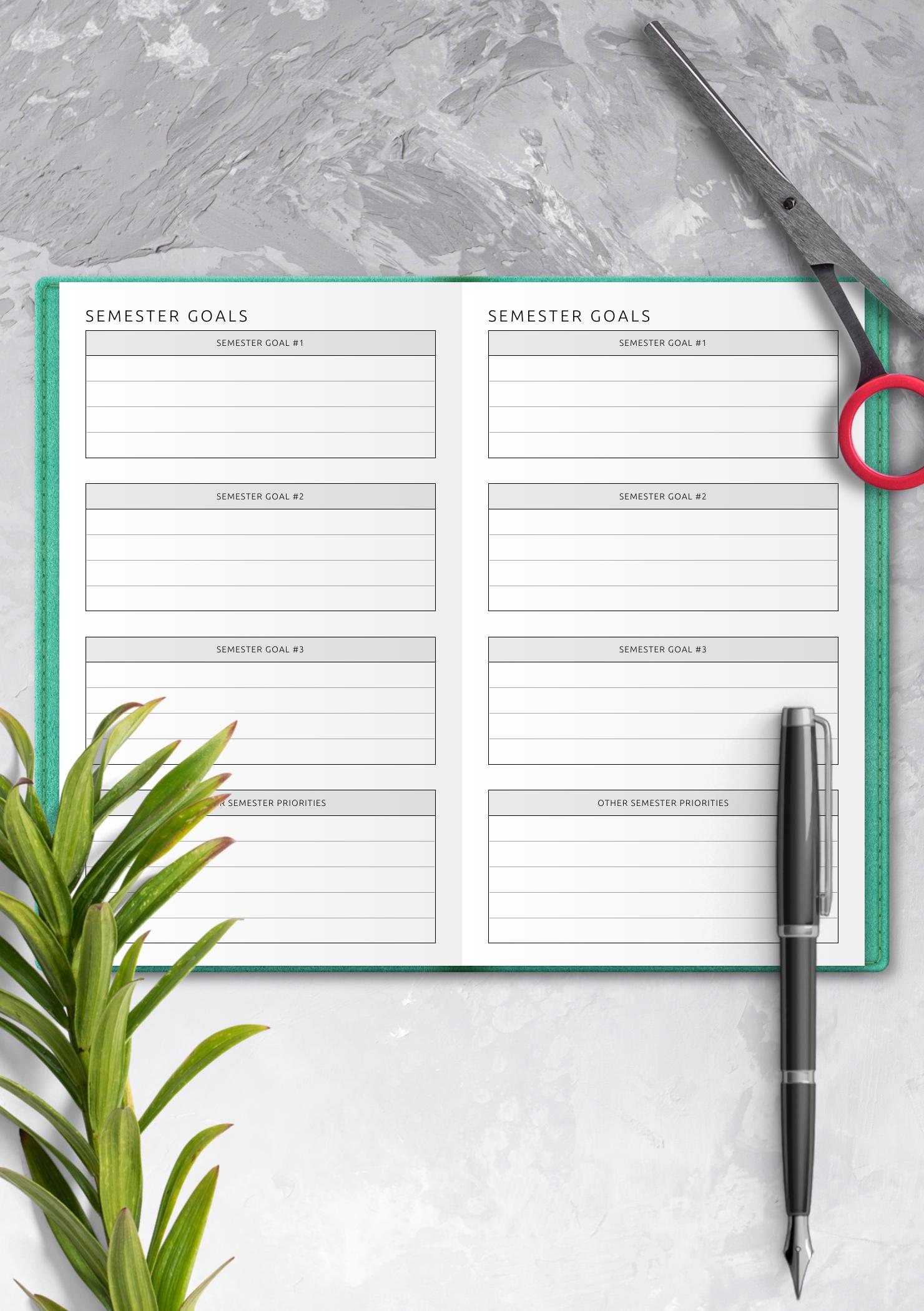 Download Printable Semester Goals Template PDF