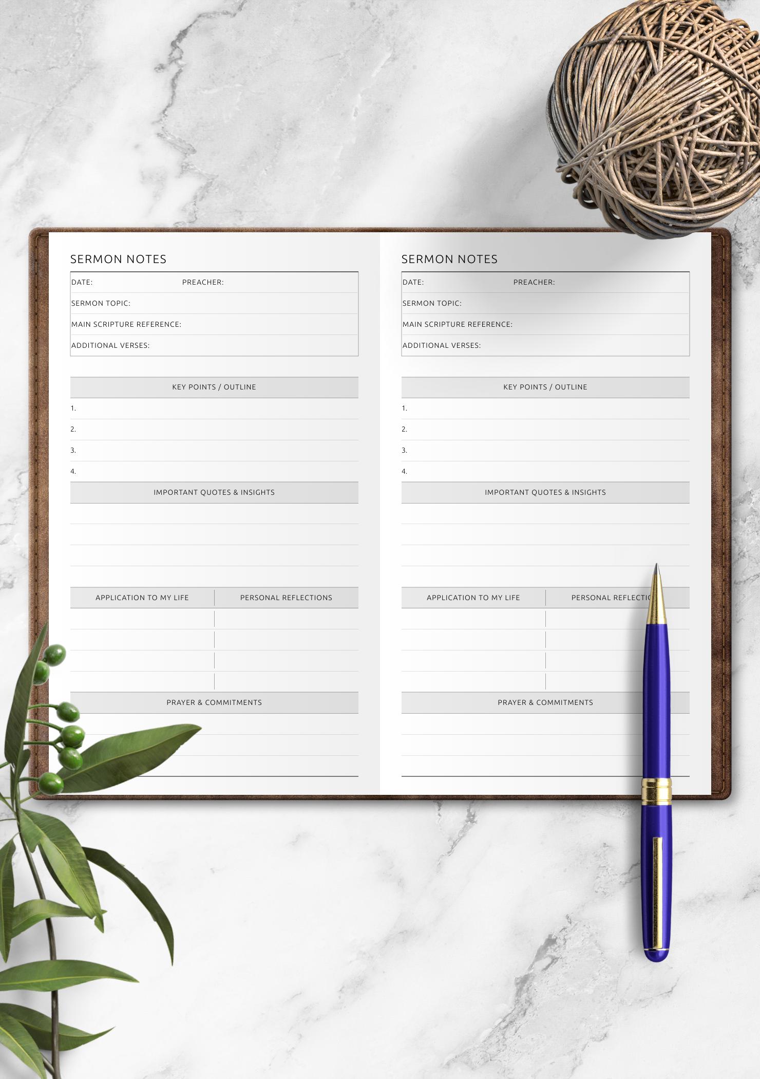 Download Printable Sermon Notes Template Template PDF for Your Bible Study