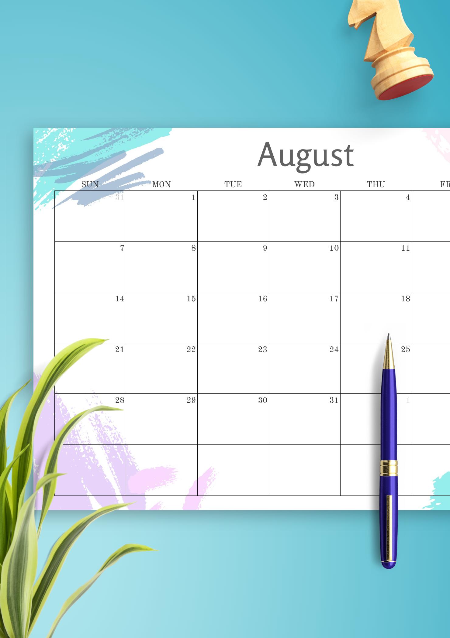 Download Printable Simple Colored Monthly Calendar PDF