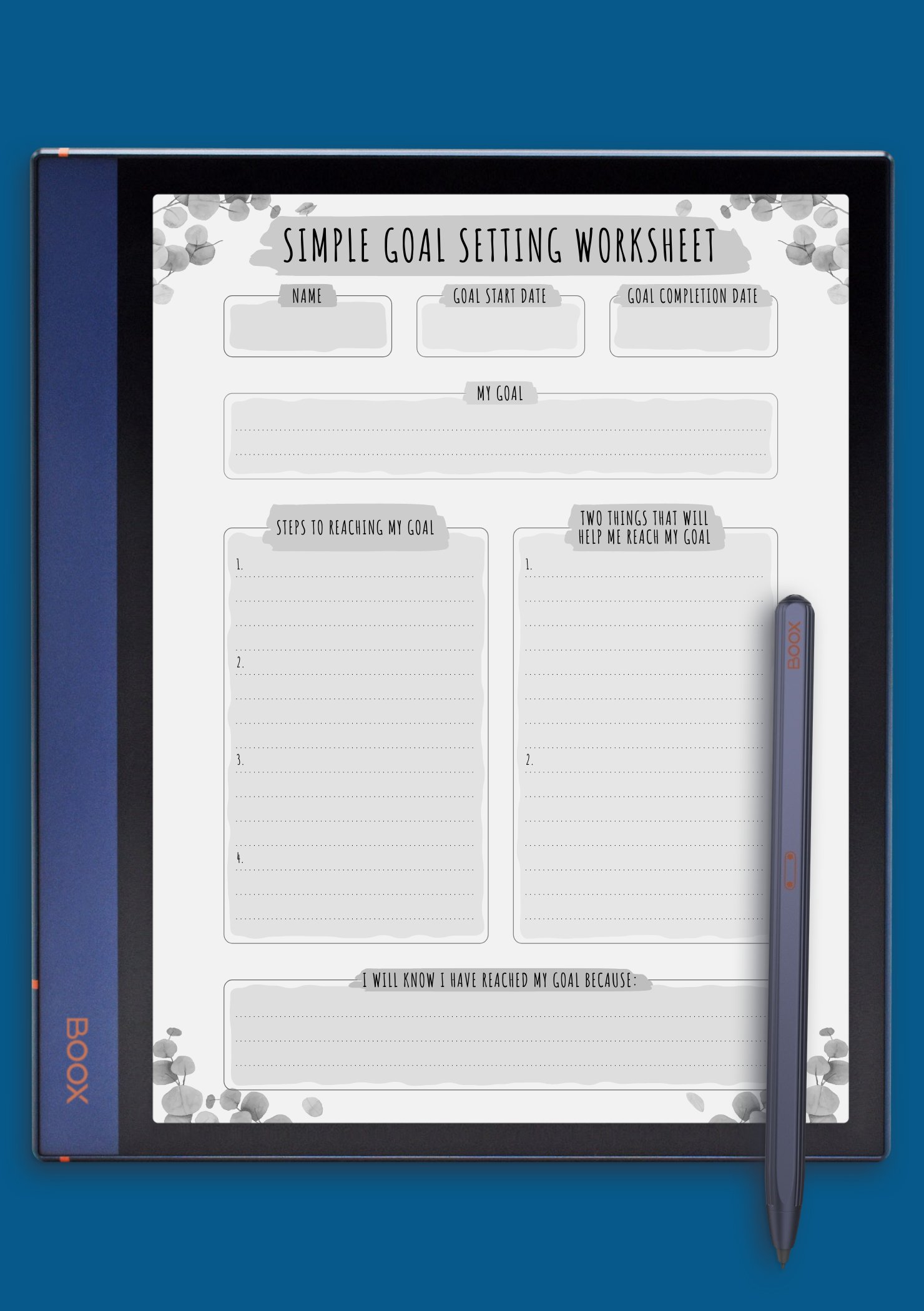 Download Printable Simple Goal Setting Worksheet - Floral Style PDF