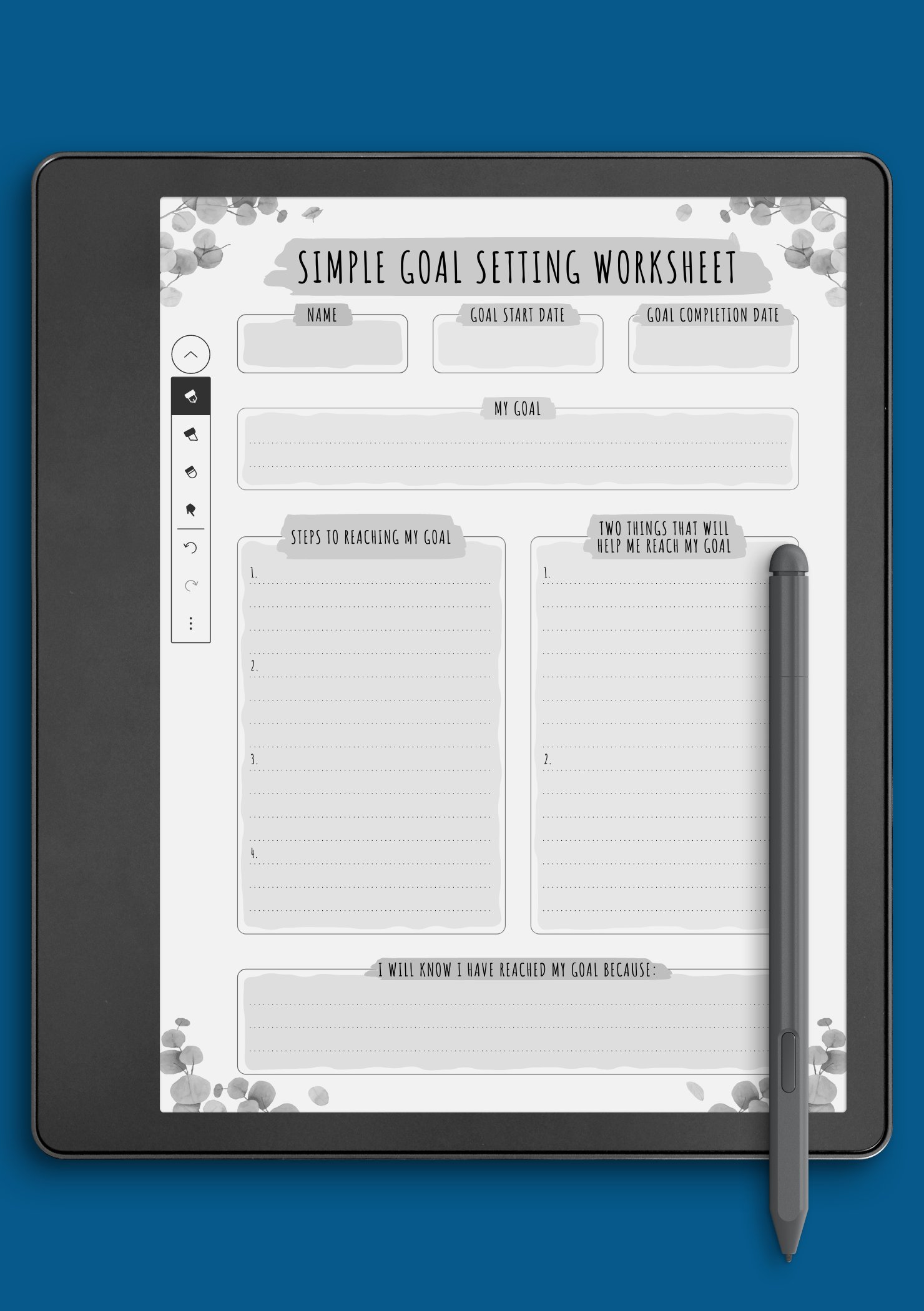 Download Printable Simple Goal Setting Worksheet - Floral Style PDF