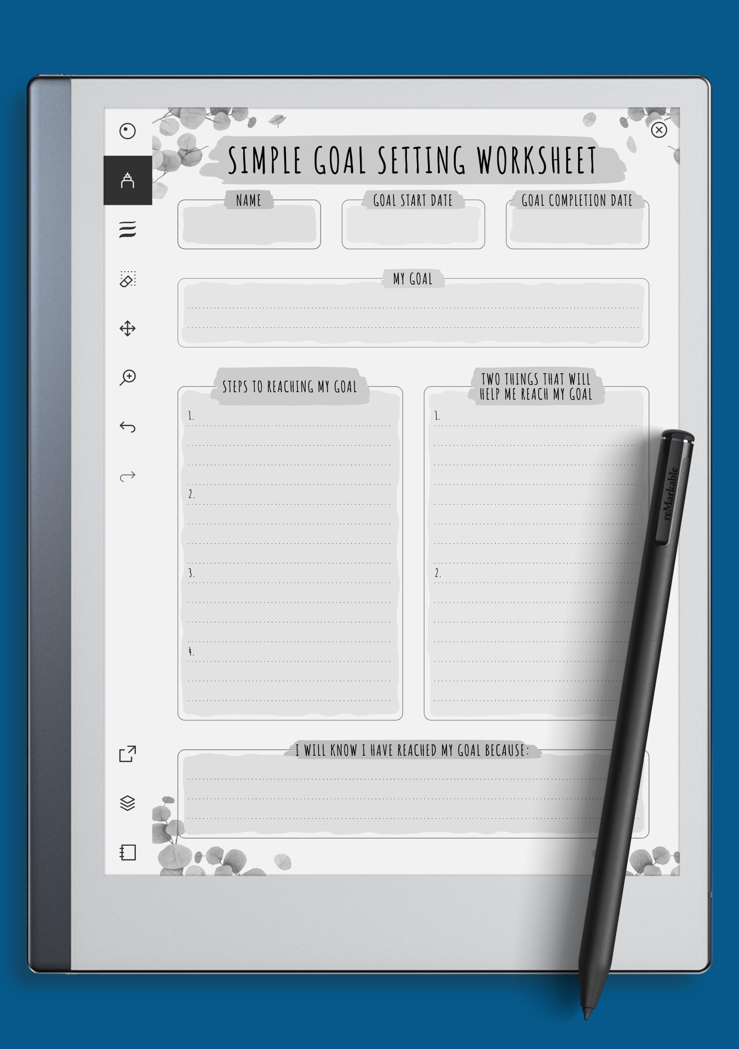 Download Printable Simple Goal Setting Worksheet - Floral Style PDF