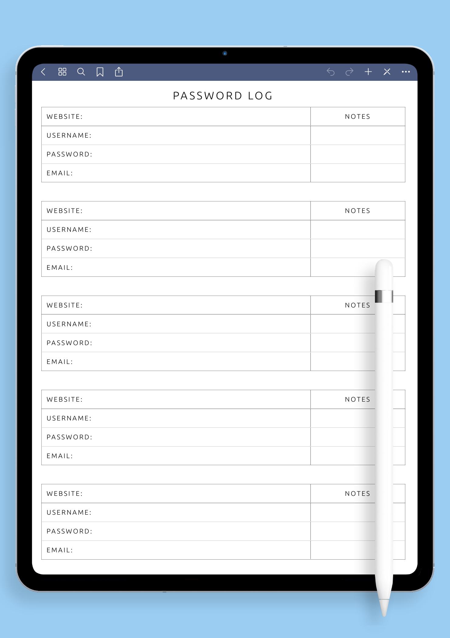Download Printable Simple Gray and Pink Font Password Log Template PDF