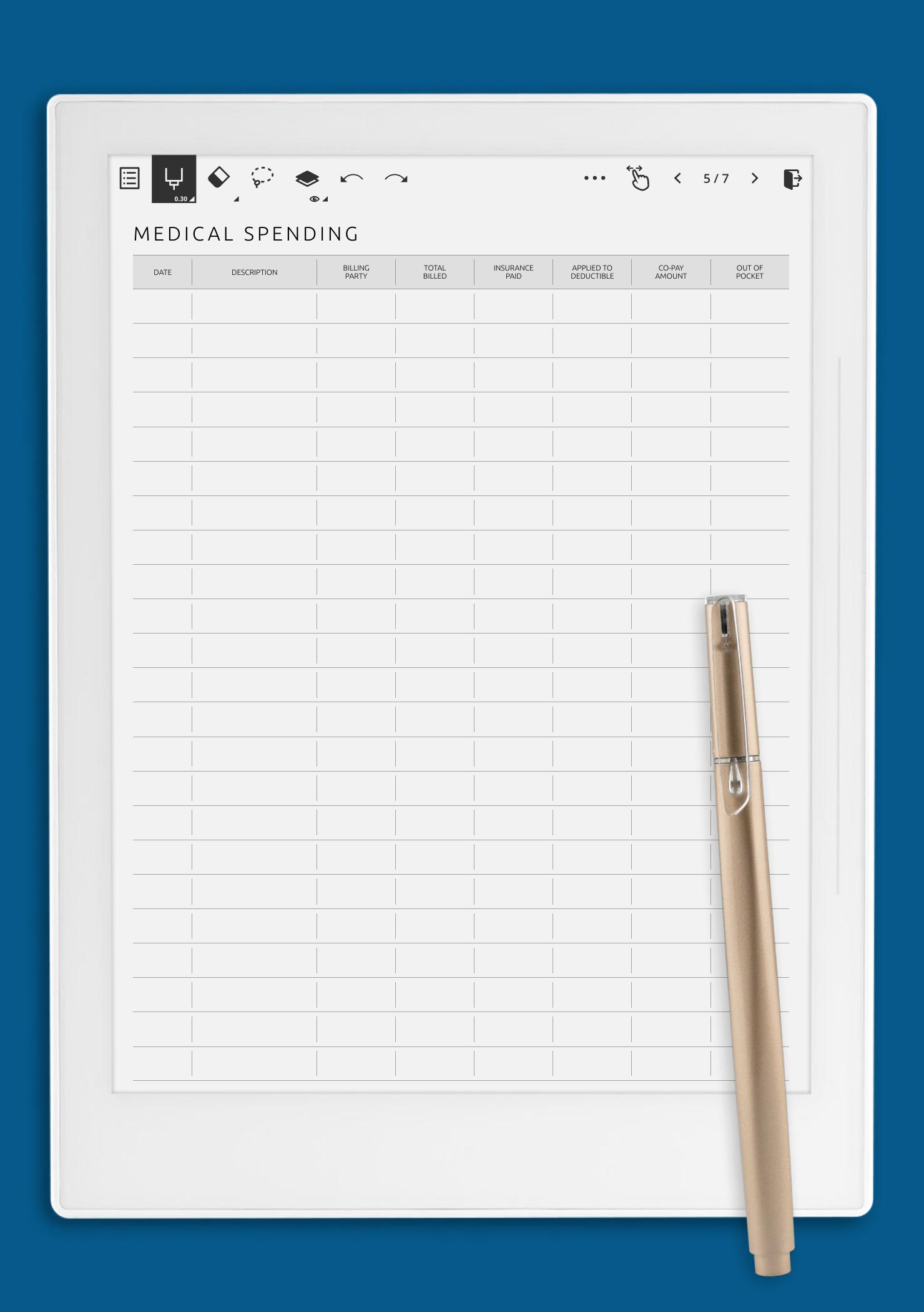 Download Printable Simple Medical Spending Tracker Template PDF