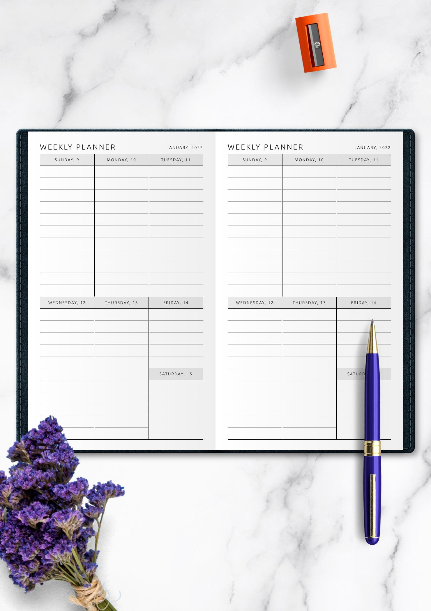 Download Printable Simple Monochrome One-Page Weekly Schedule PDF