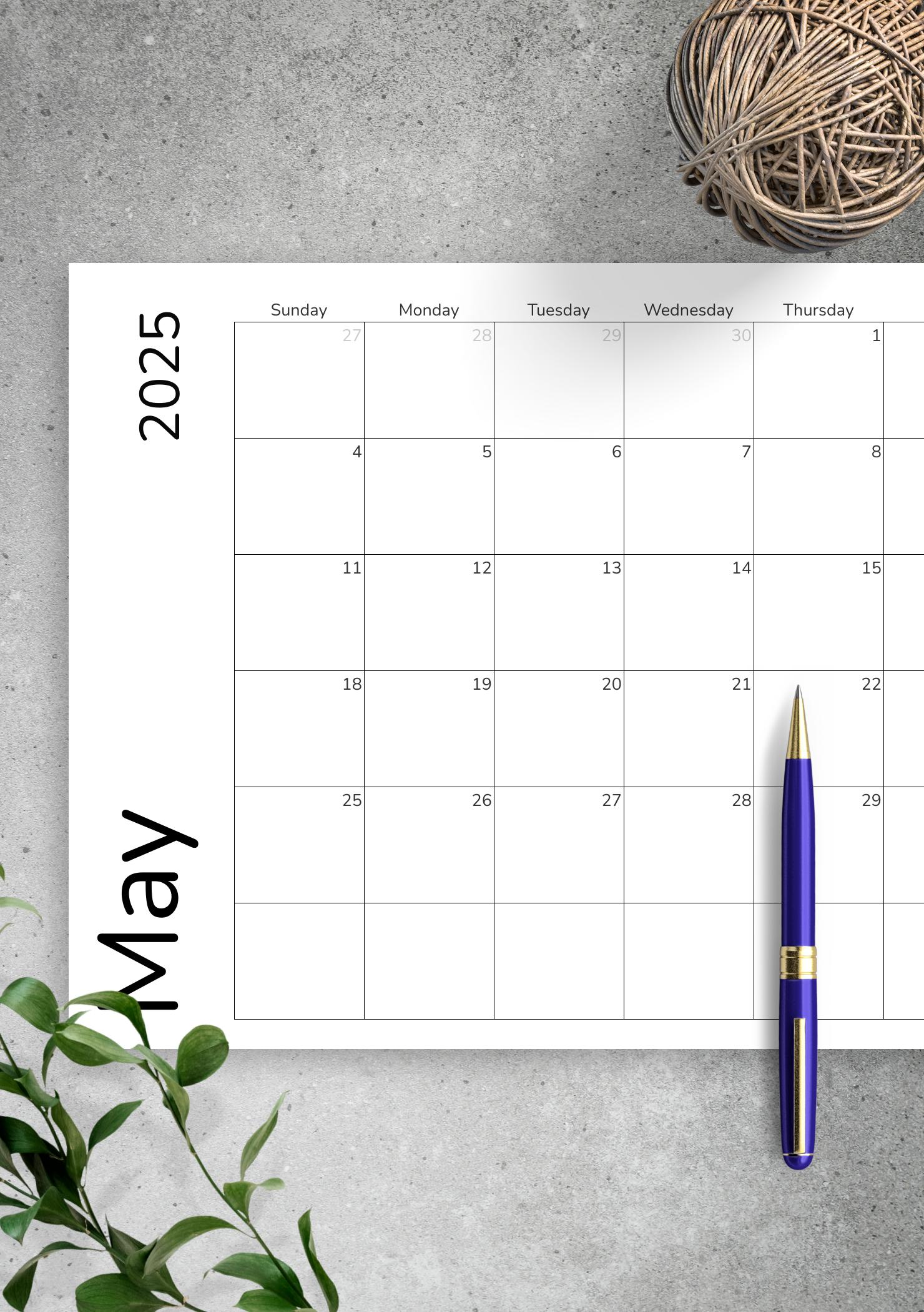 Download Printable Simple Monthly Calendar Grid PDF