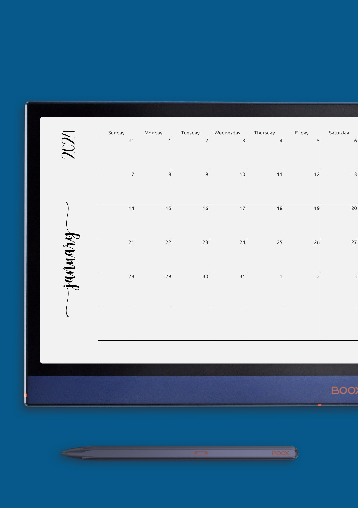 Download Printable Simple Monthly Calendar Horizontal PDF