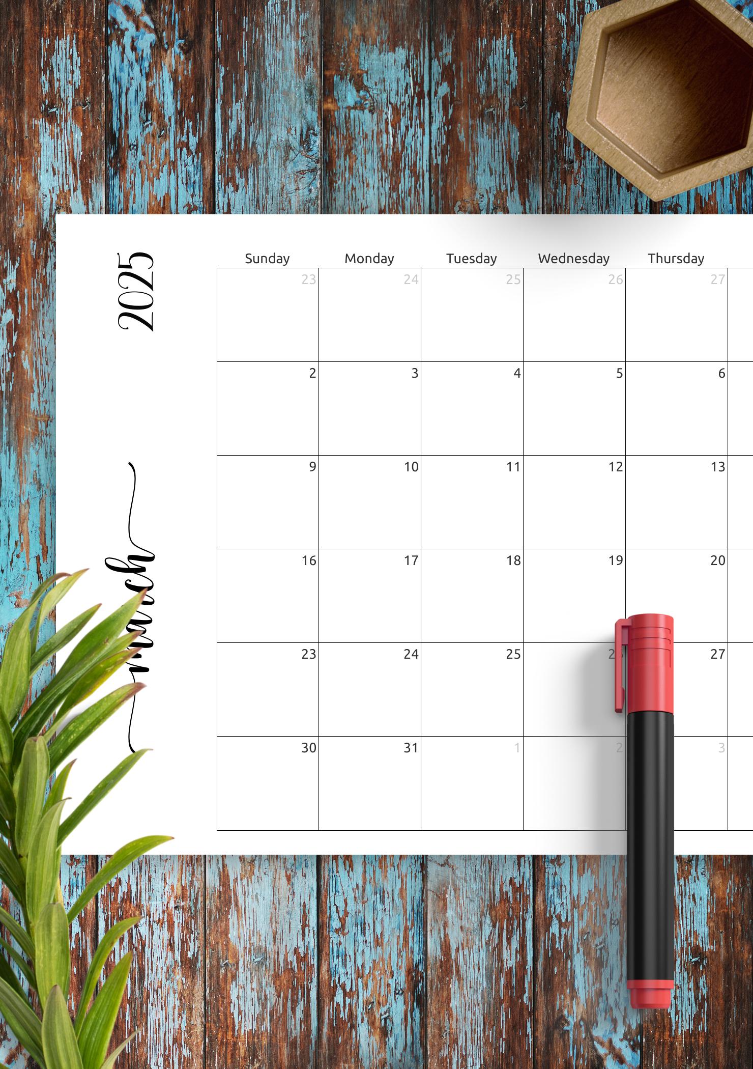 Download Printable Simple Monthly Calendar Horizontal PDF