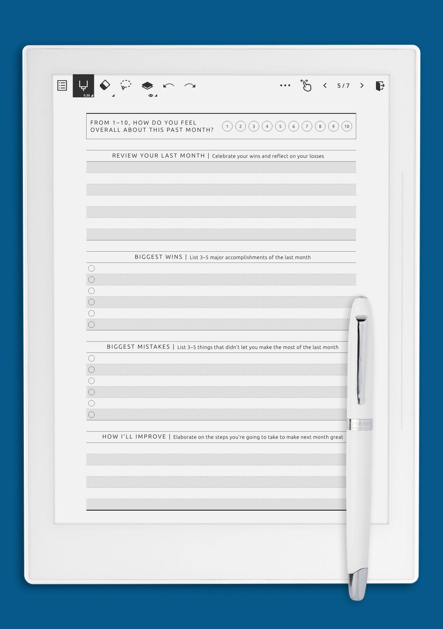 Download Printable Simple Monthly Goal Review Template PDF