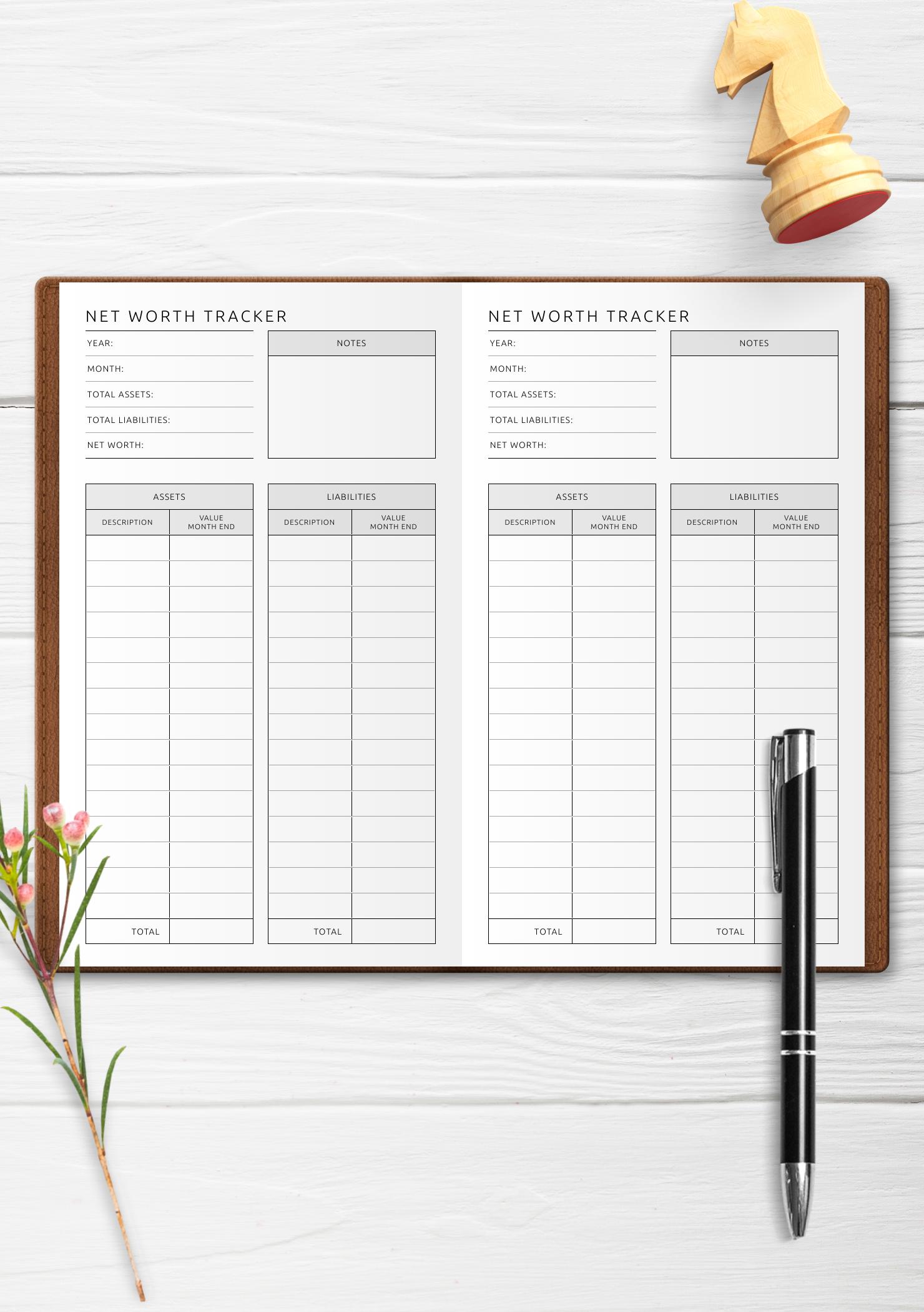 Download Printable Detailed Net Worth Tracker Template PDF