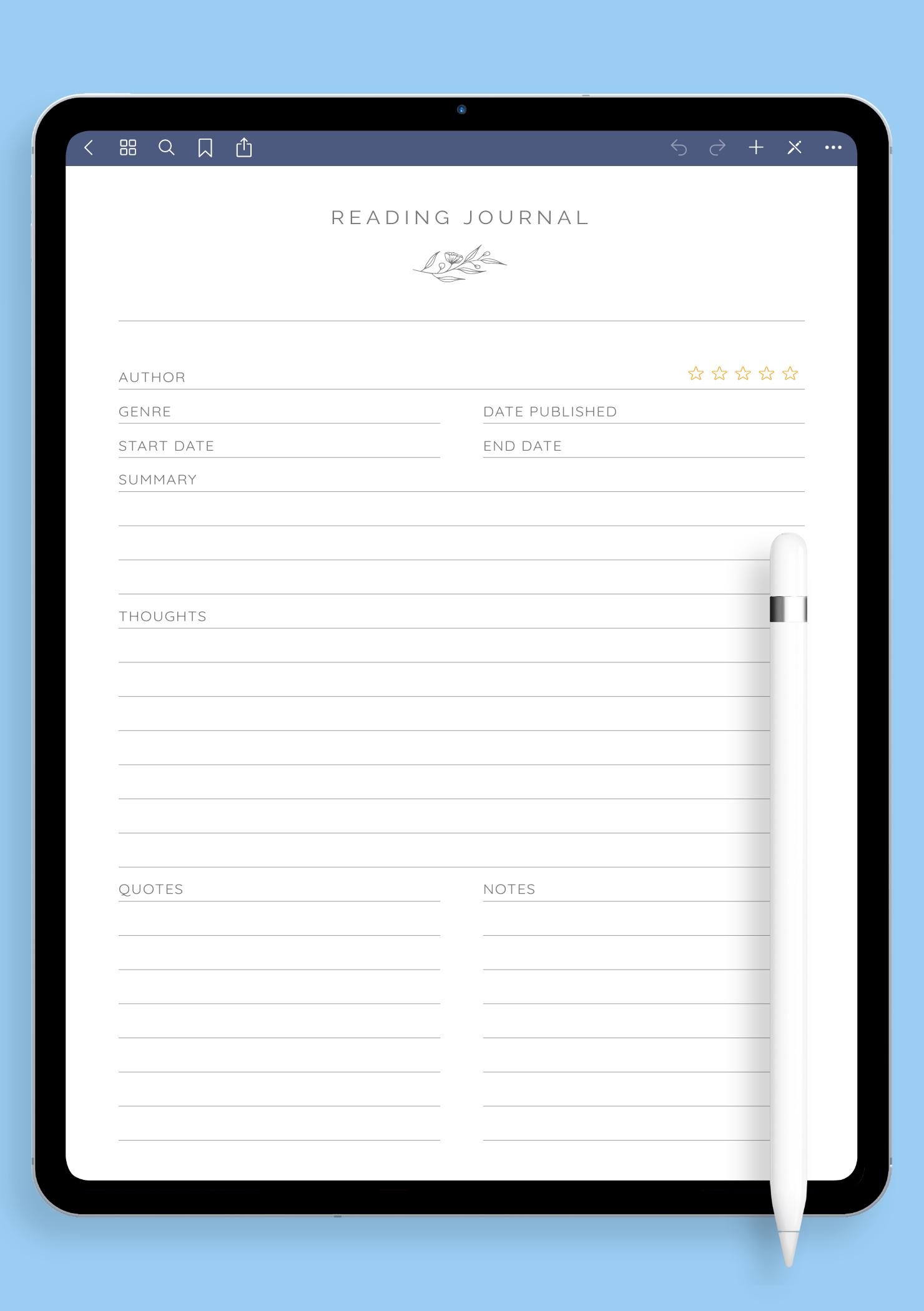 Download Printable Simple Reading Journal Template PDF