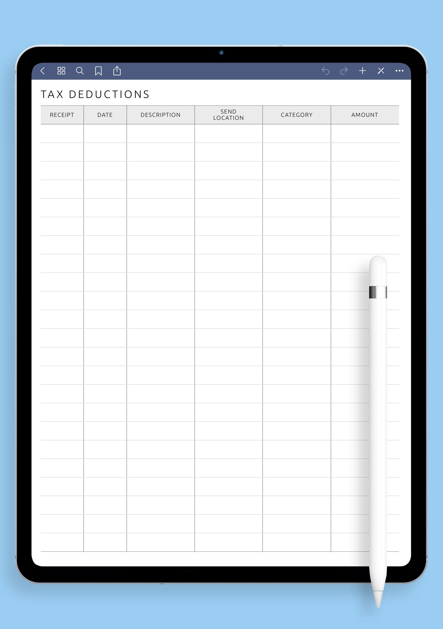 Download Printable Simple Tax Deductions Tracker Template PDF
