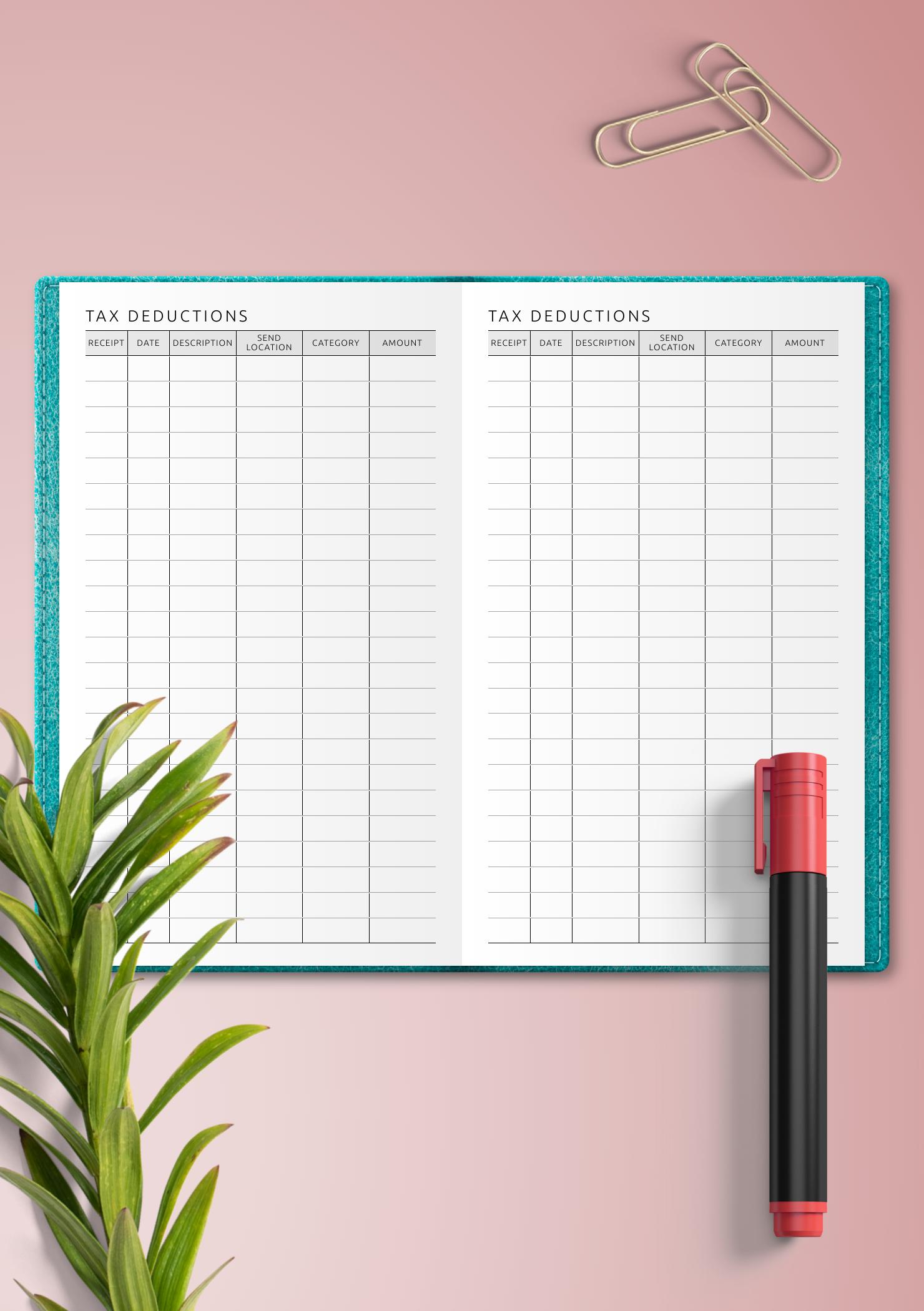 Download Printable Simple Tax Deductions Tracker Template PDF