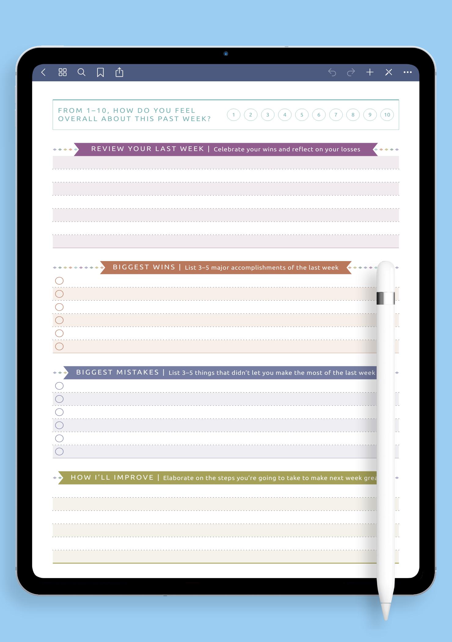 Download Printable Simple Weekly Goal Review Template - Casual Style PDF