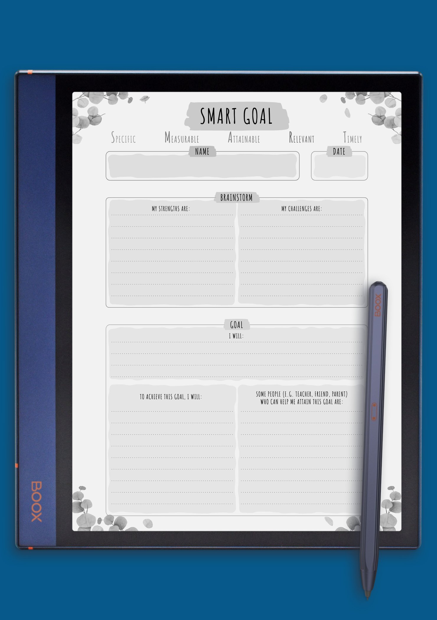 Download Printable SMART Goal Template - Floral Style PDF