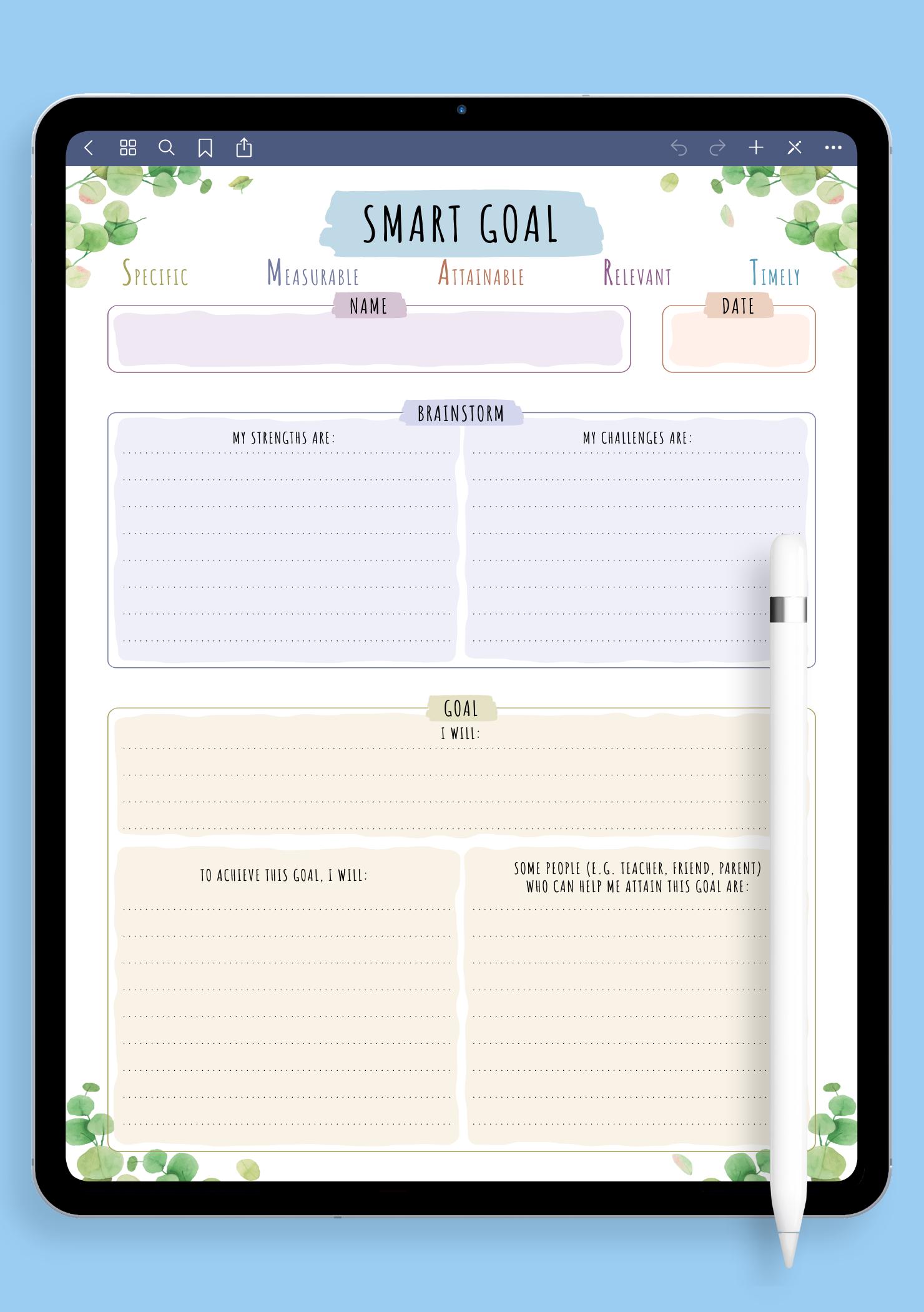 Download Printable SMART Goal Template - Floral Style PDF