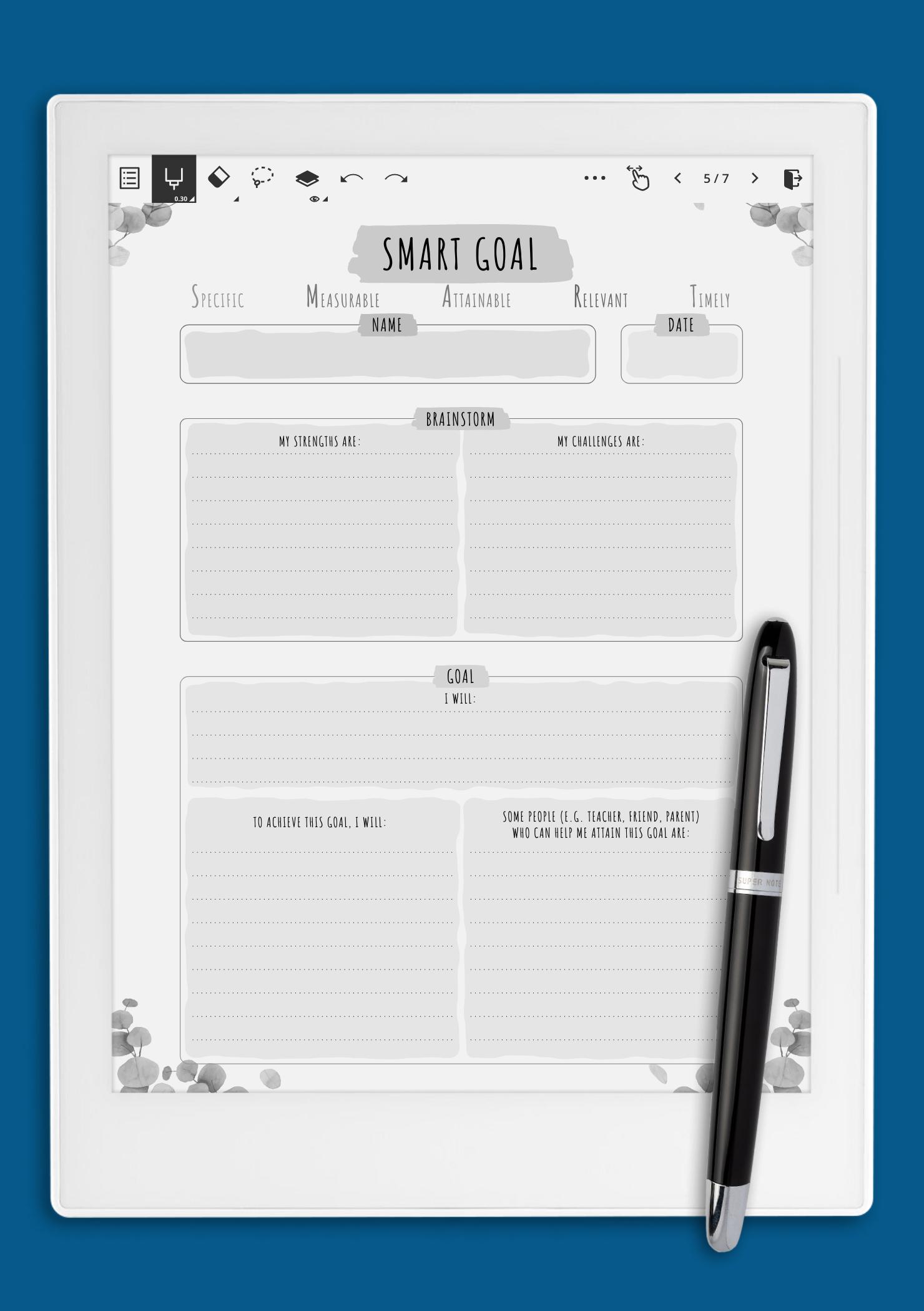 Download Printable SMART Goal Template - Floral Style PDF
