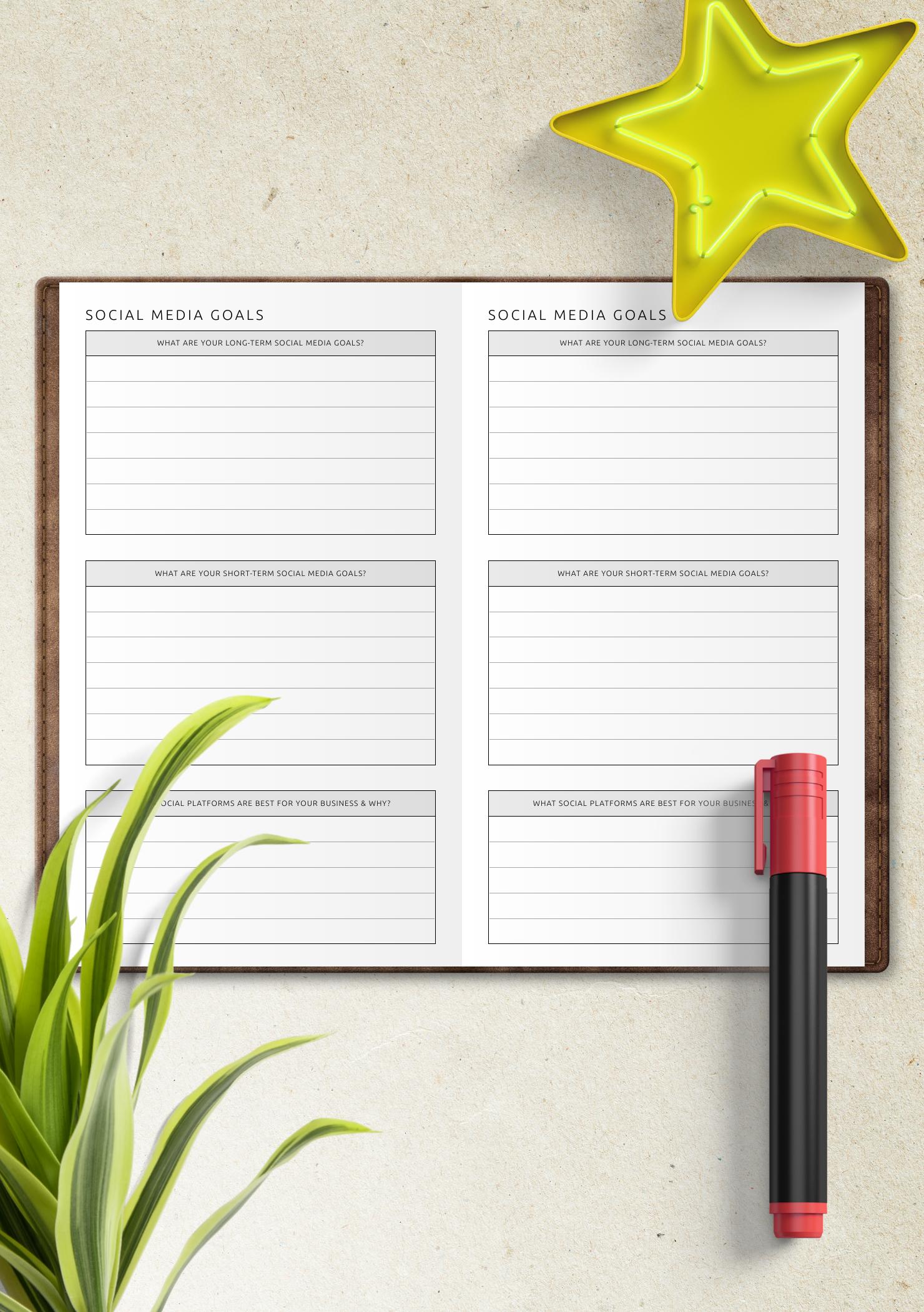Download Printable Social Media Goals Template PDF