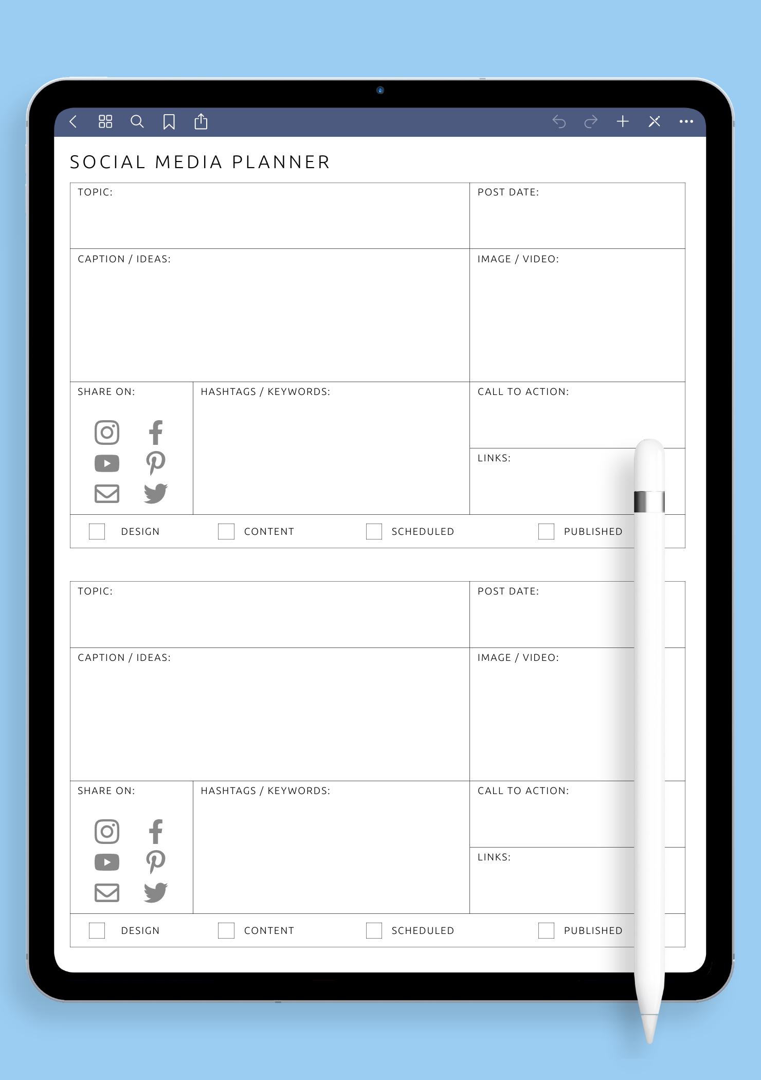 Download Printable Social Media Planner Template PDF