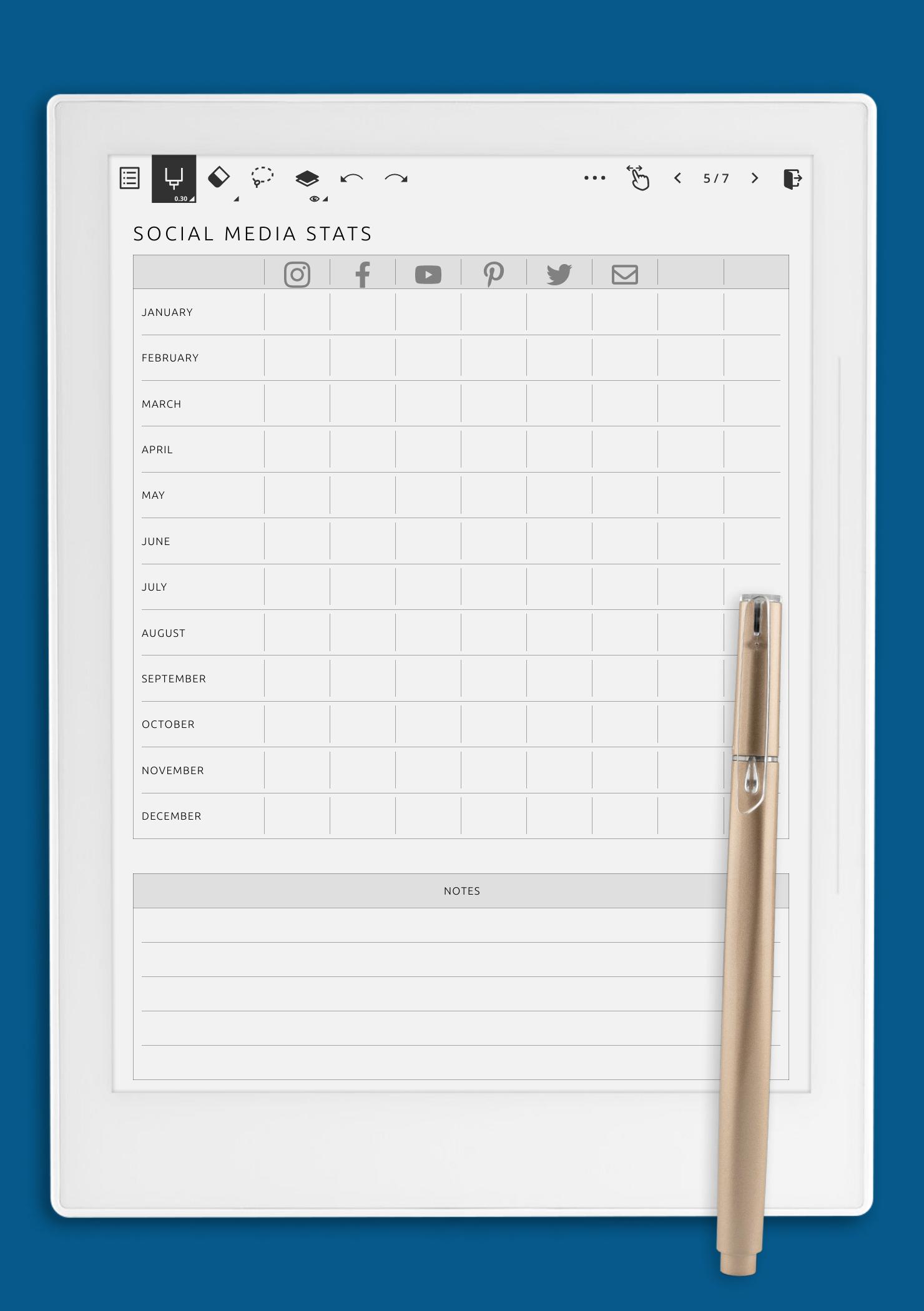 Download Printable Social Media Stats Template PDF