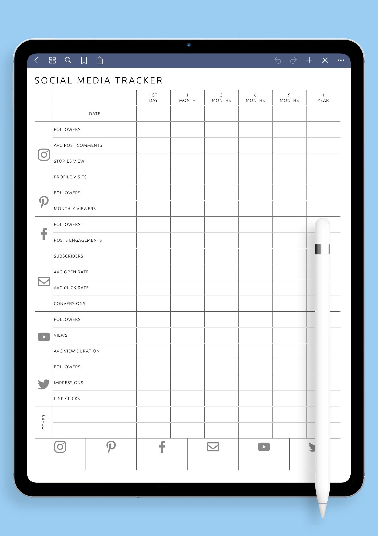 Download Printable Social Media Tracker PDF