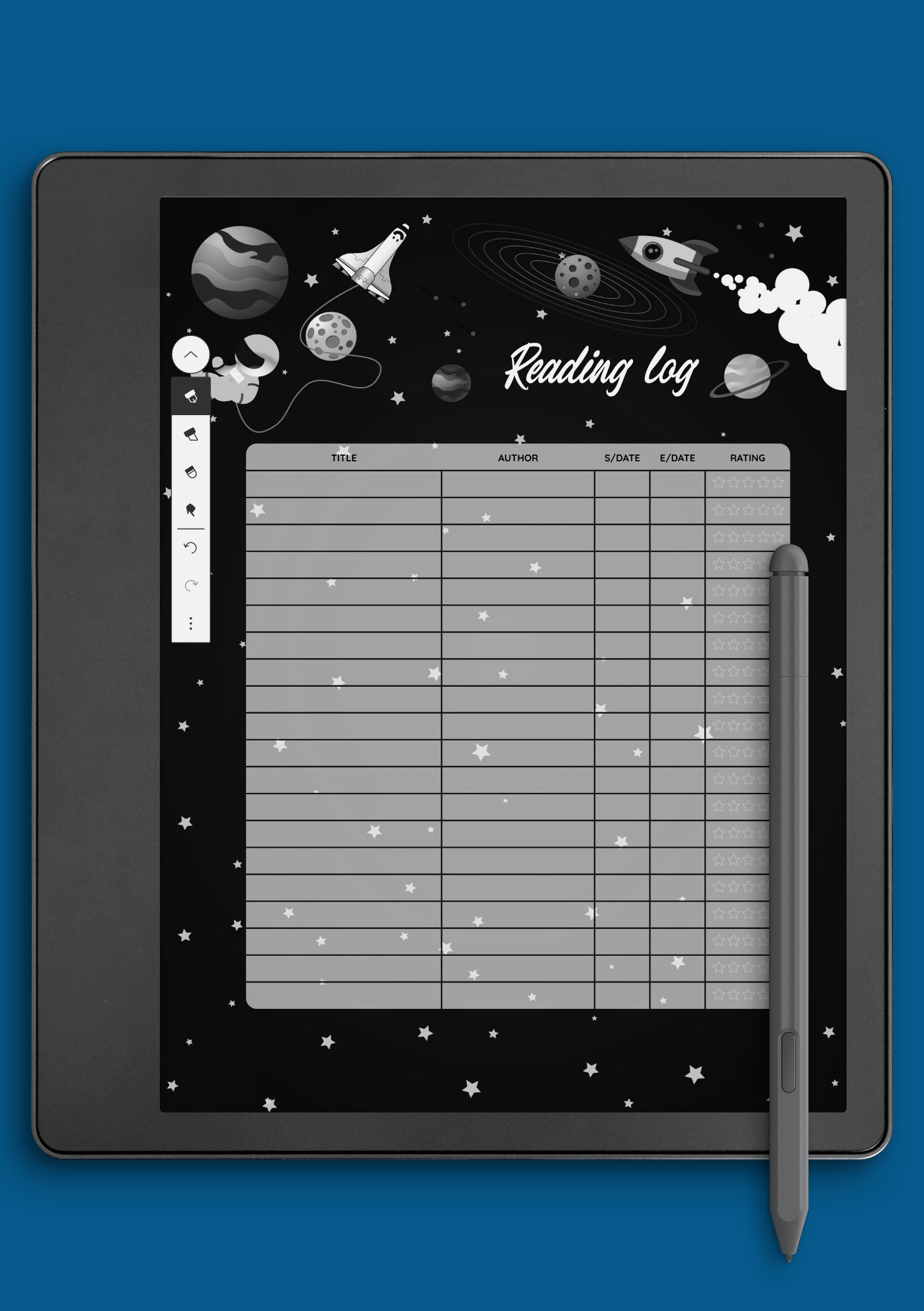 Download Printable Space Reading Log Template For Kids PDF